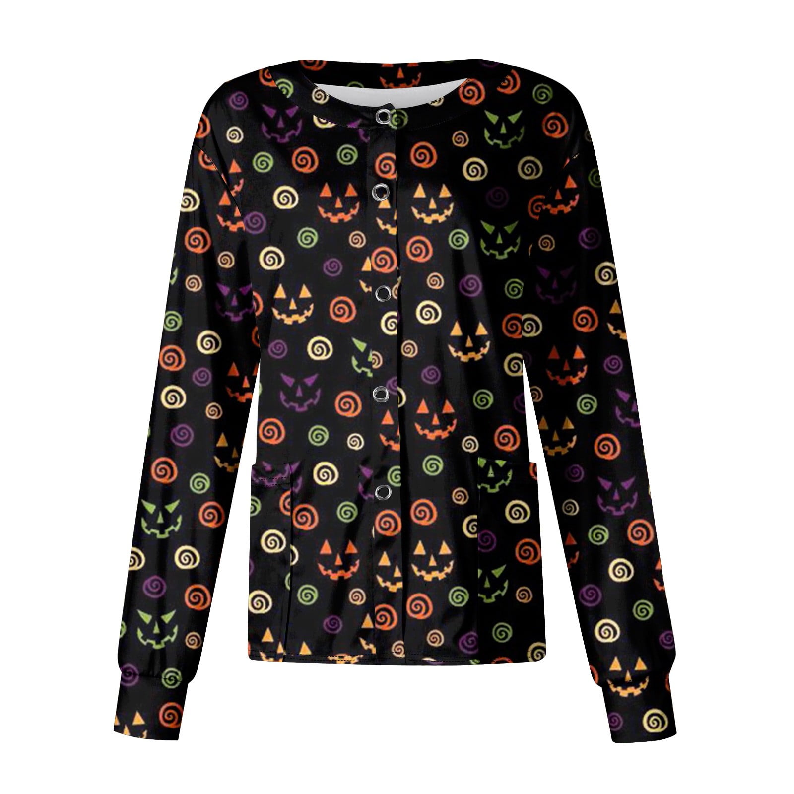 DENGDENG Halloween Scrub Jackets for Women Button Down Pumpkin Bats ...