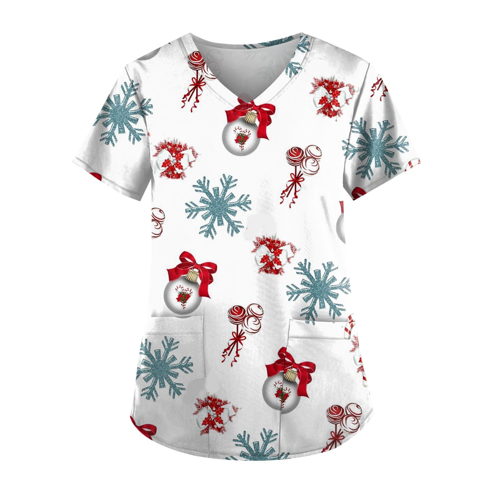 Dengdeng Halloween Scrubs For Women Christmas Snowflake Printed Scrub Tops Fall Nursing Uniform