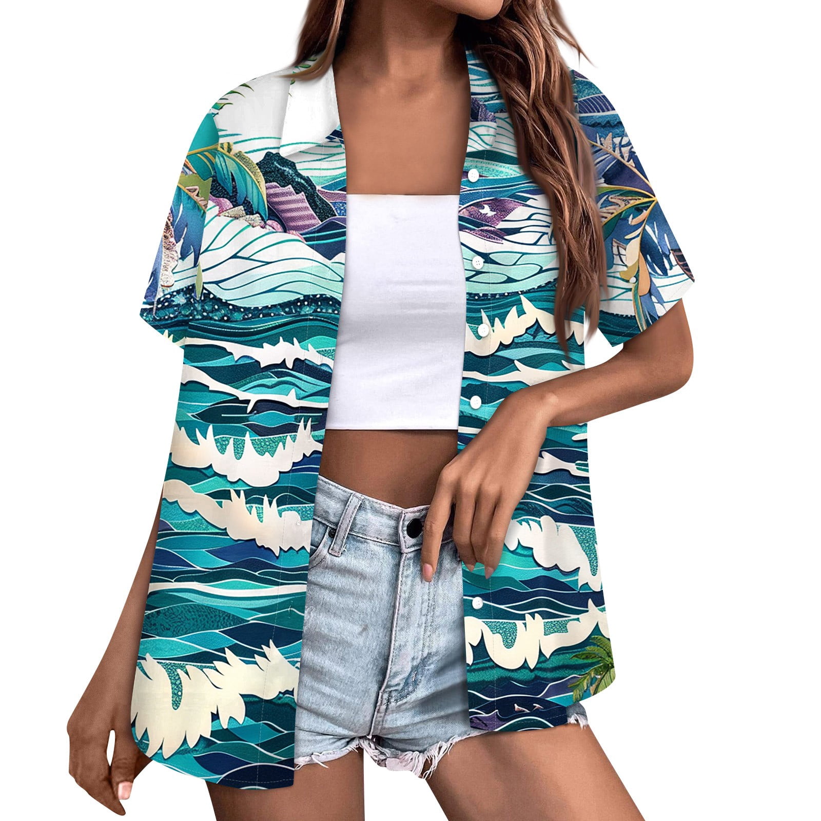 DENGDENG Hawaiian Shirts for Girls Beach Floral Tropical Print Button ...
