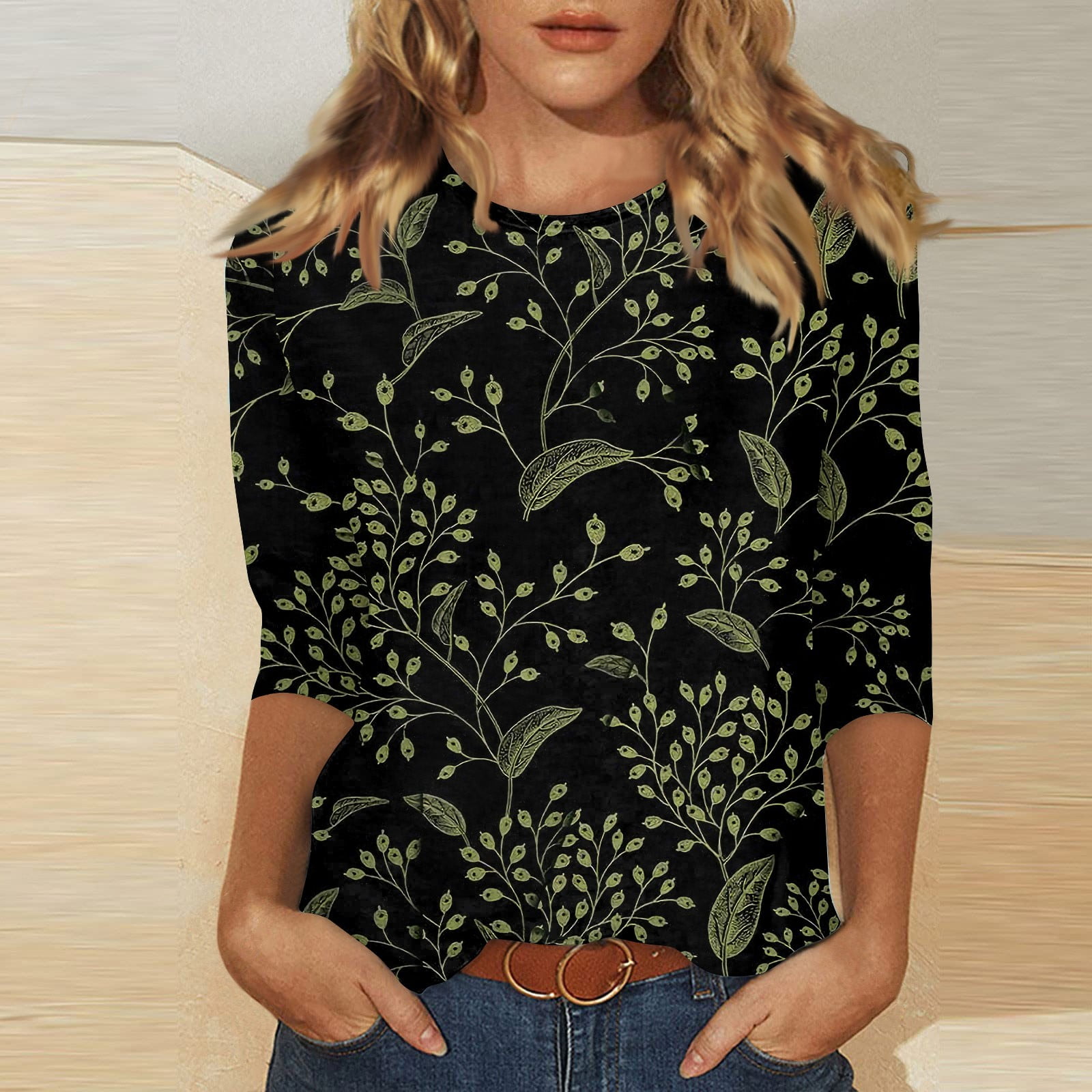 Dengdeng Ladies Tops And Blouses 3 4 Sleeve Summer Crew Neck T Shirts