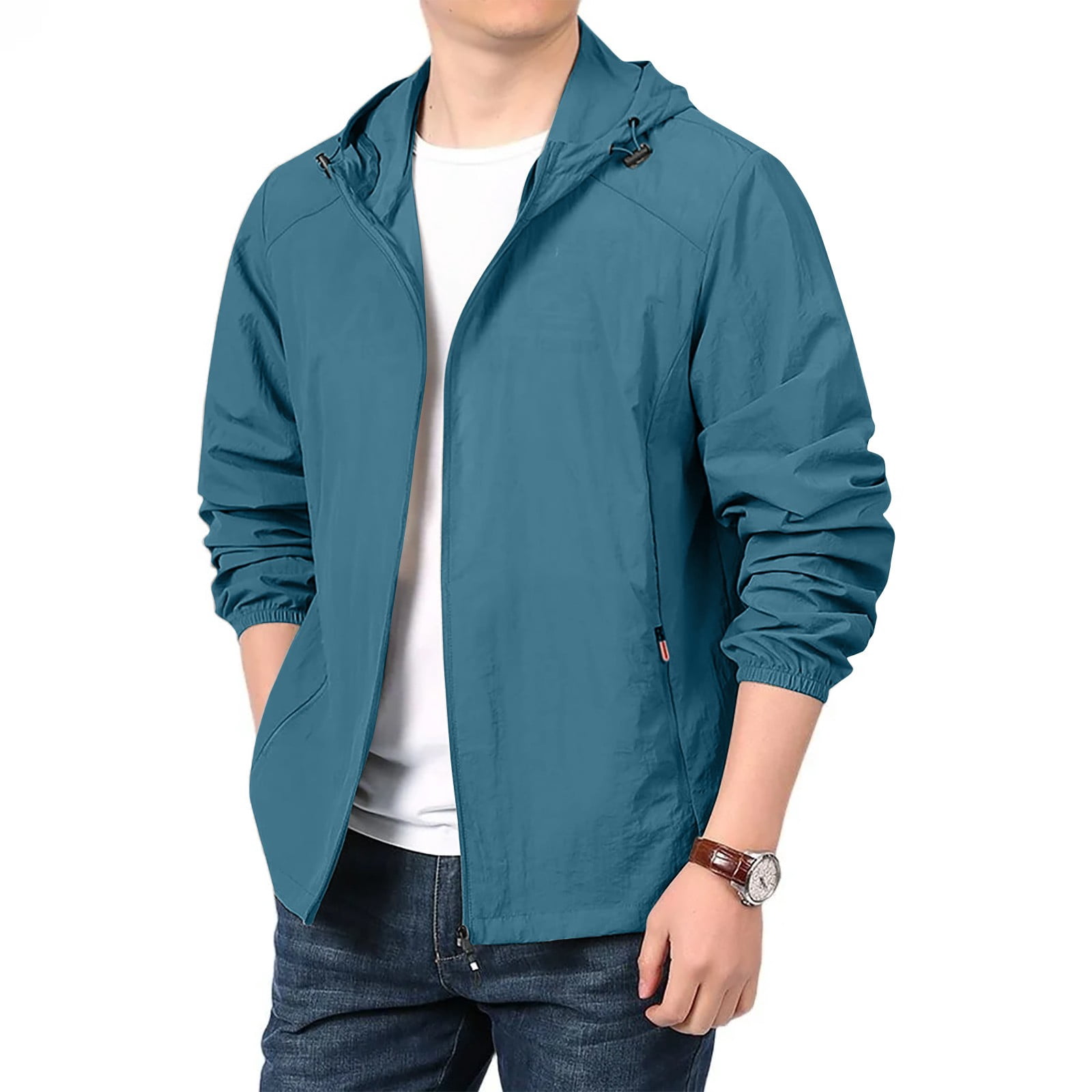DENGDENG Men Rain Jacket with Hood Hooded Windbreaker Waterproof ...