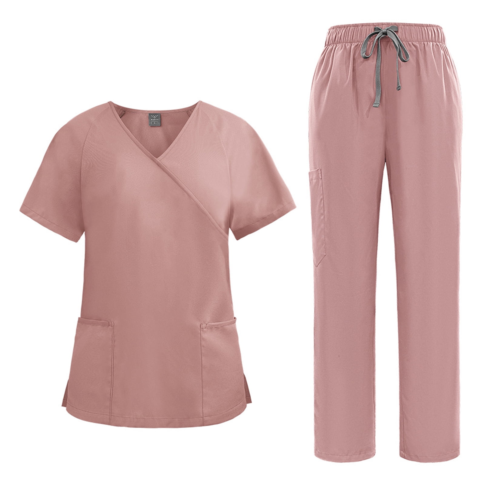 DENGDENG Nursing Scrubs for Women Sets Work Nursing Short Sleeve V-Neck Scrub Tops and ...