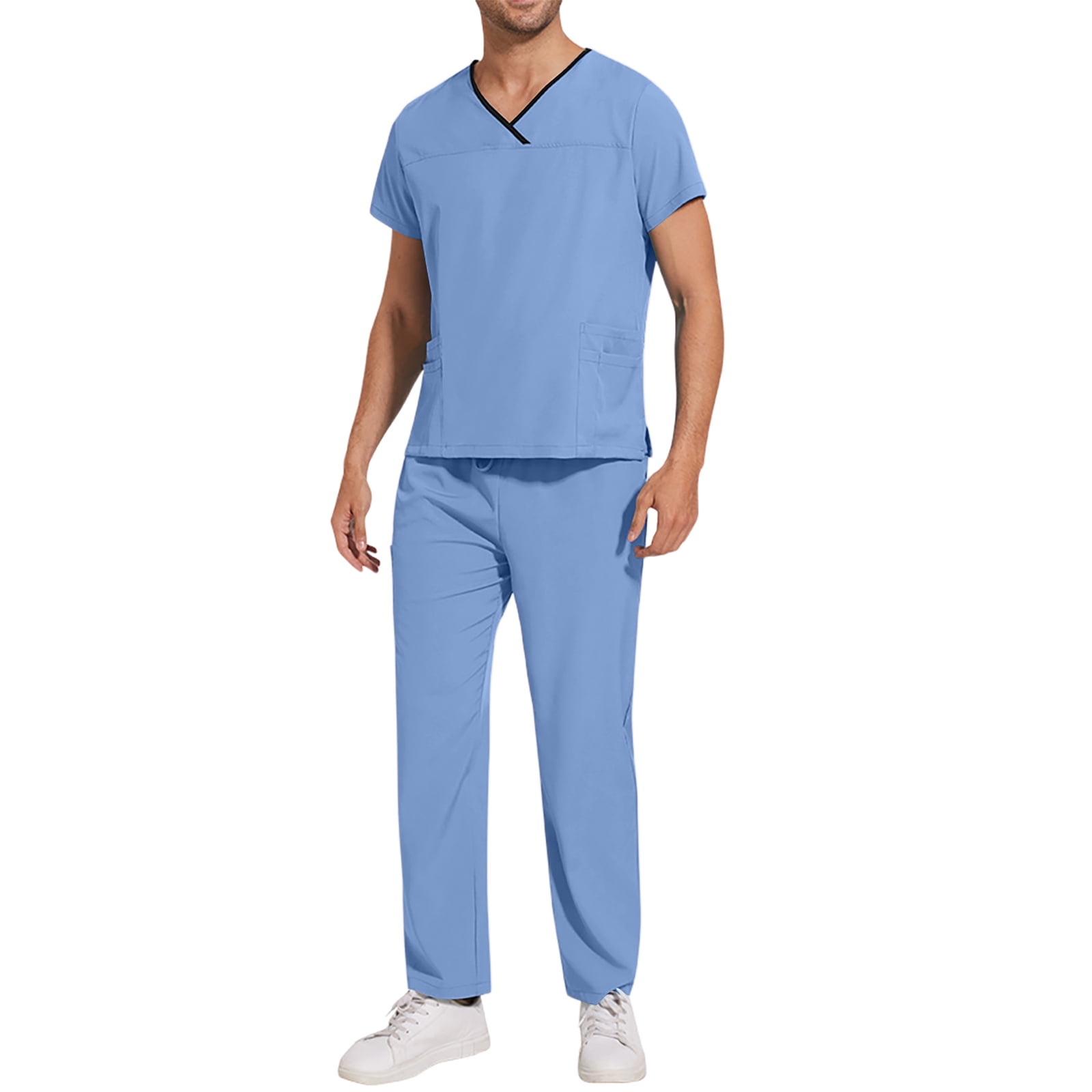 DENGDENG Petite Scrubs for Women Set 4 Way Stretch Nursing Uniform V ...