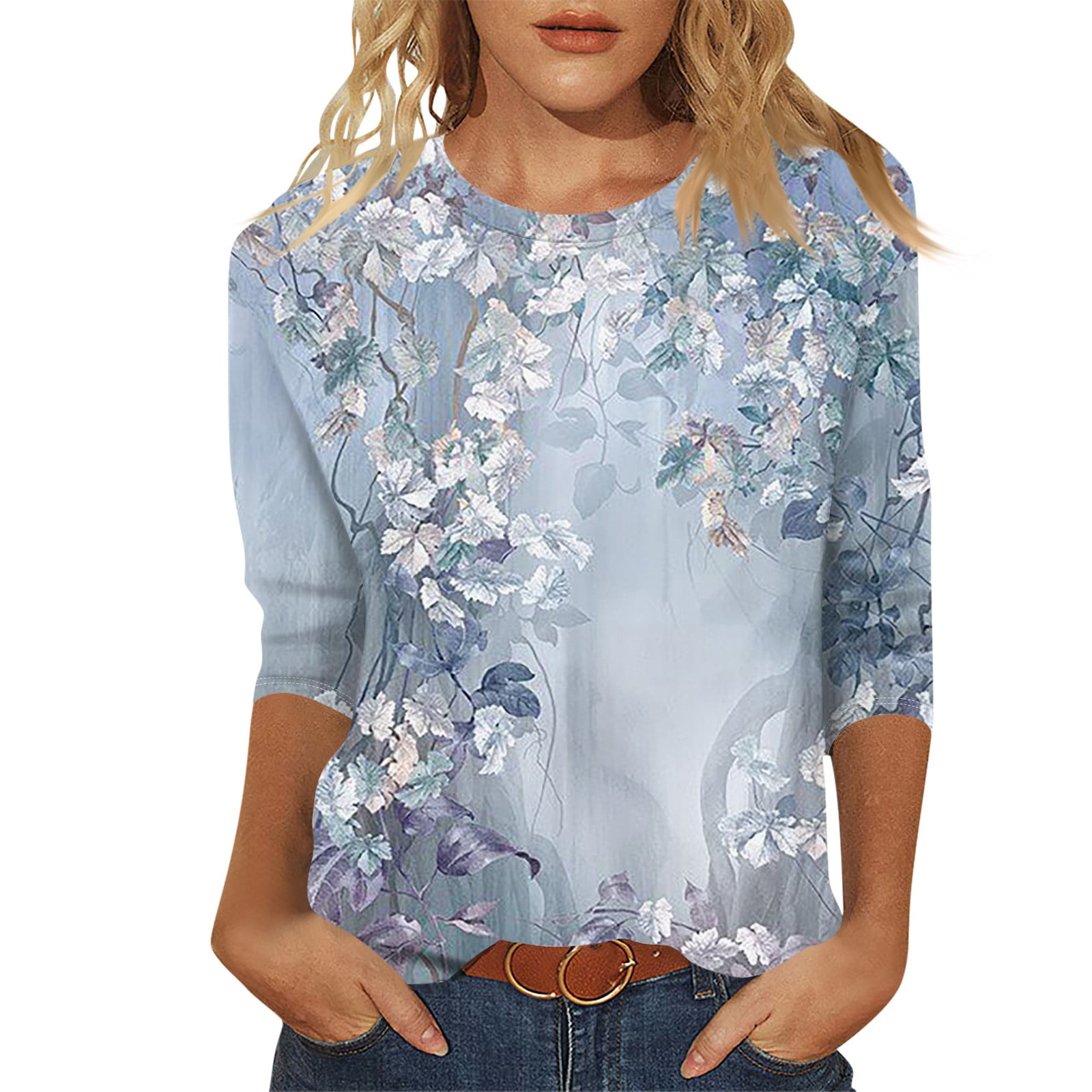 DENGDENG Plus Size Tops for Women 3/4 Sleeve Crew Neck Elbow Women's ...
