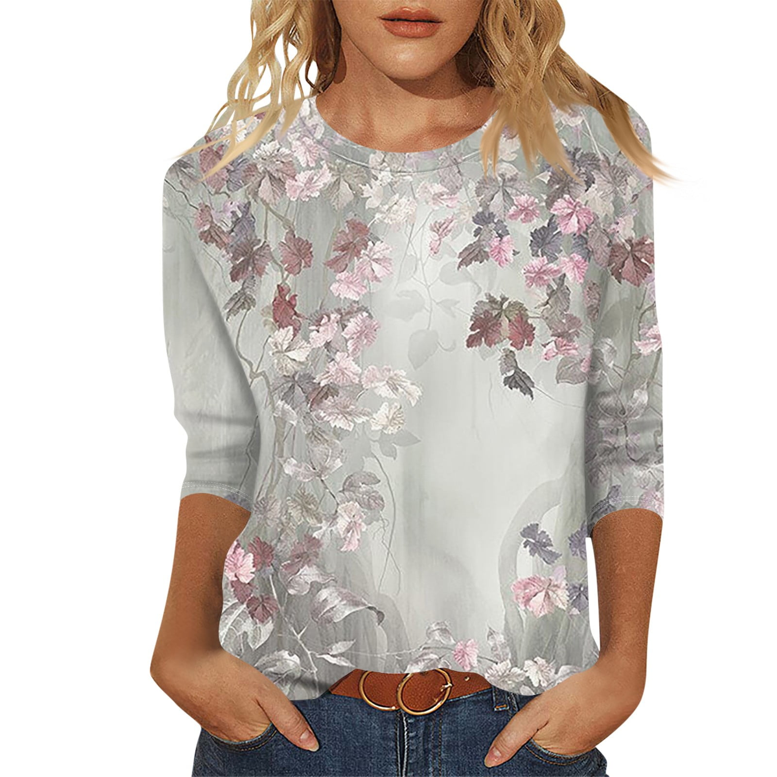 DENGDENG Plus Size Tops for Women 3/4 Sleeve Crew Neck Elbow Women's ...