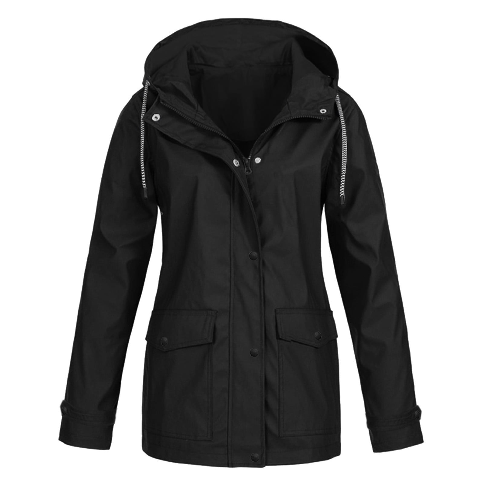 DENGDENG Rain Coat Long Women Hooded Waterproof Windbreaker Rain Jacket ...