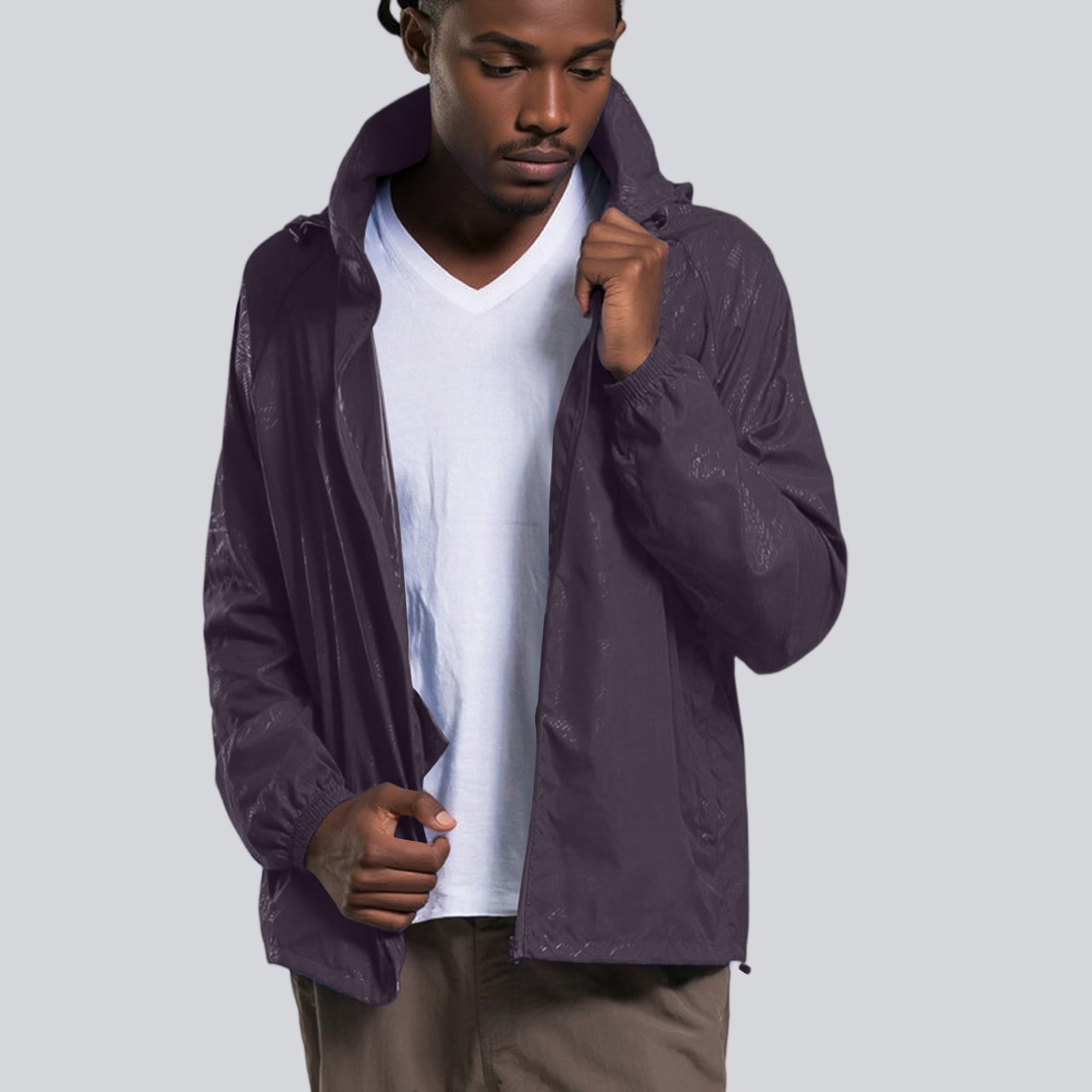 DENGDENG Rain Jacket Men Loose Fit Lightweight Waterproof Raincoats ...