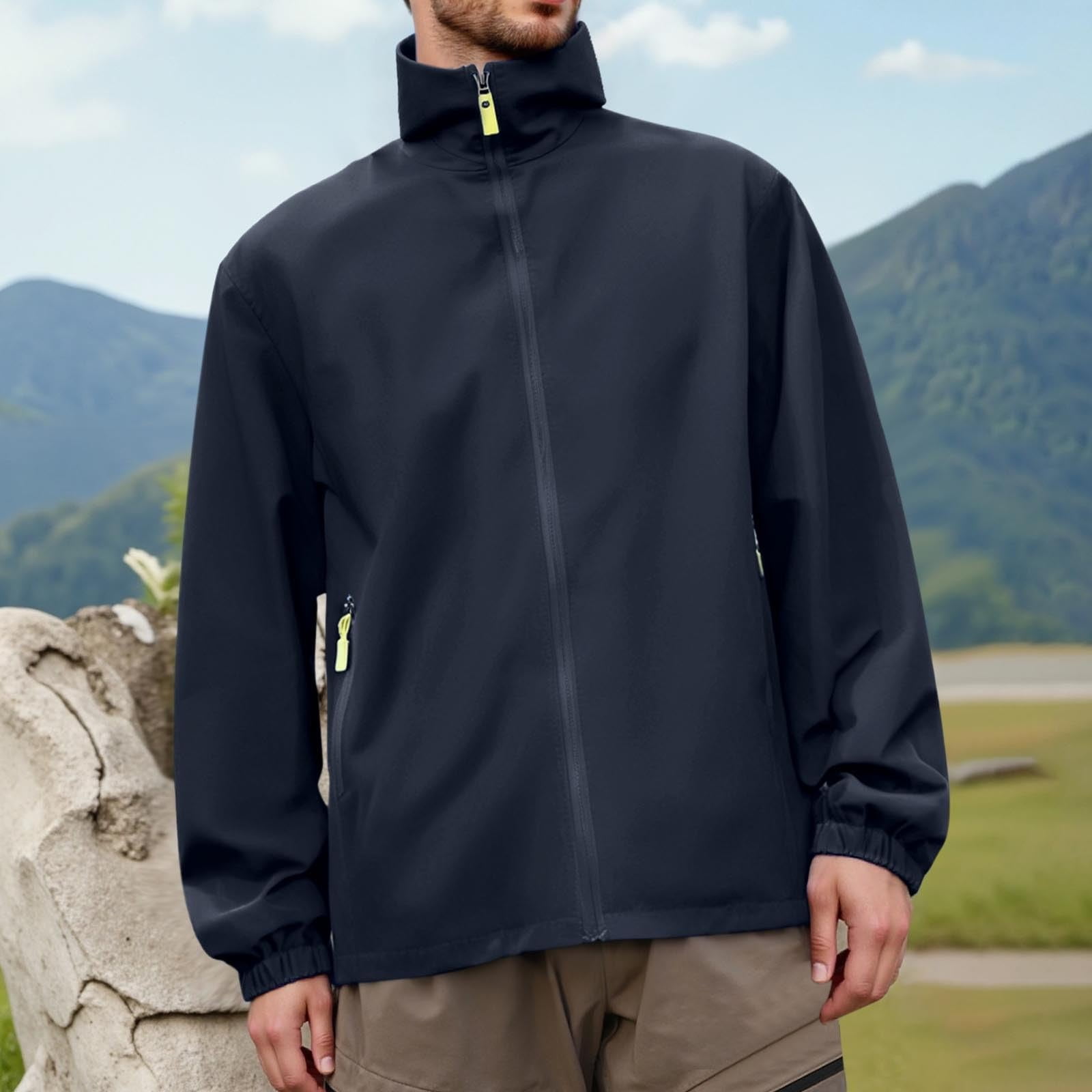 DENGDENG Rain Jacket Men Plus Size Lightweight Windbreaker Rain Jackets with Hood Loose Fit ...