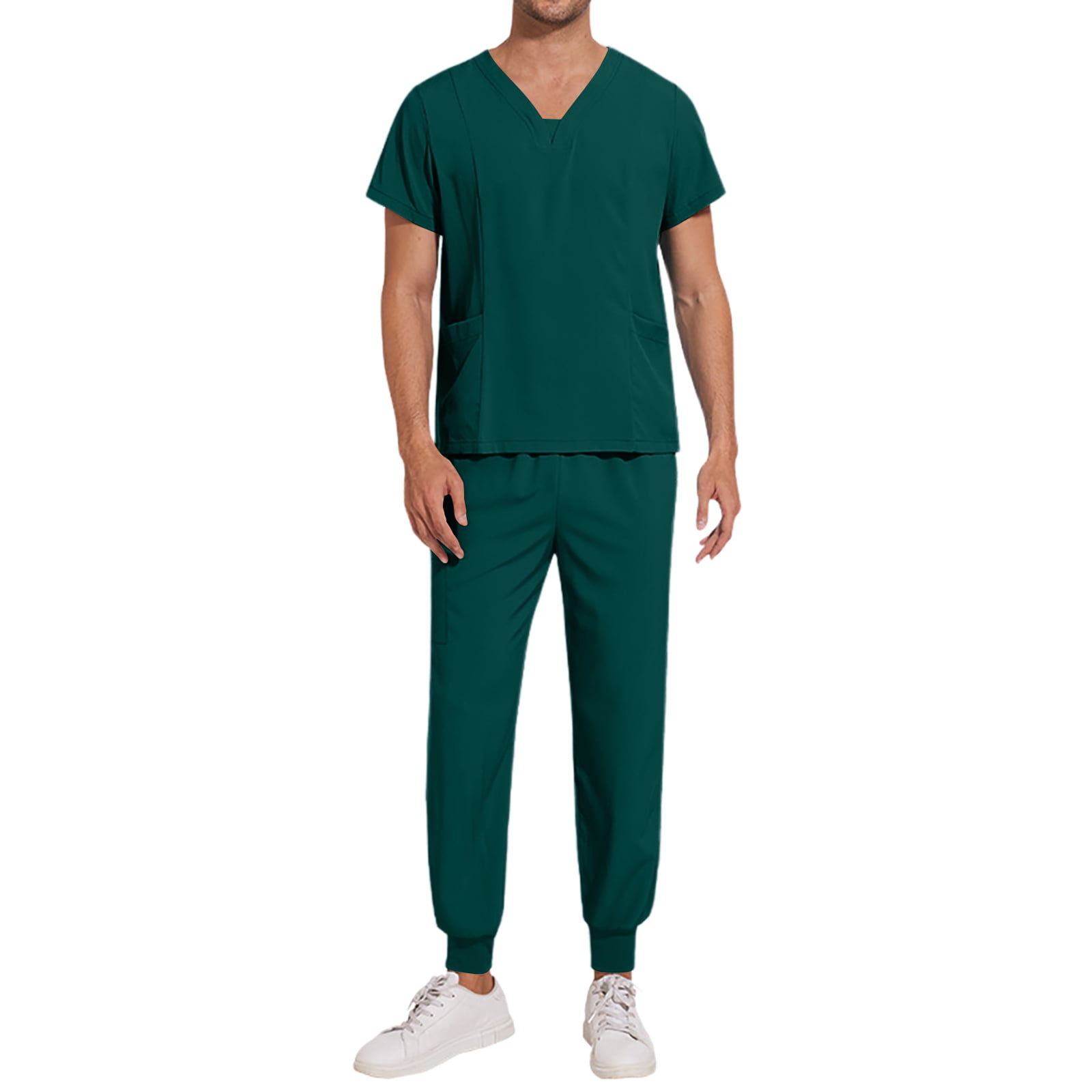 DENGDENG Scrubs for Women Set Jogger Workwear Nursing V Neck Short ...