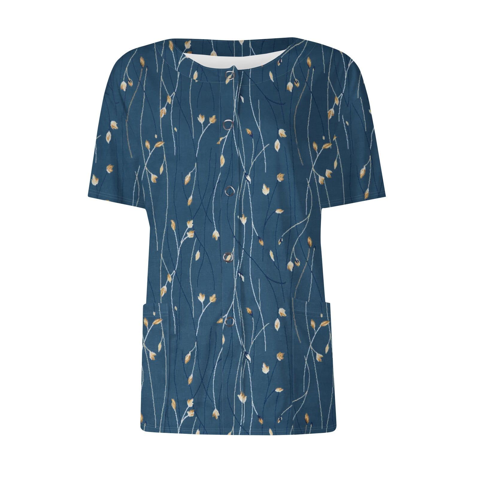 DENGDENG Scrubs for Women Cute Crew Neck Floral Print Scrub Tops Loose ...