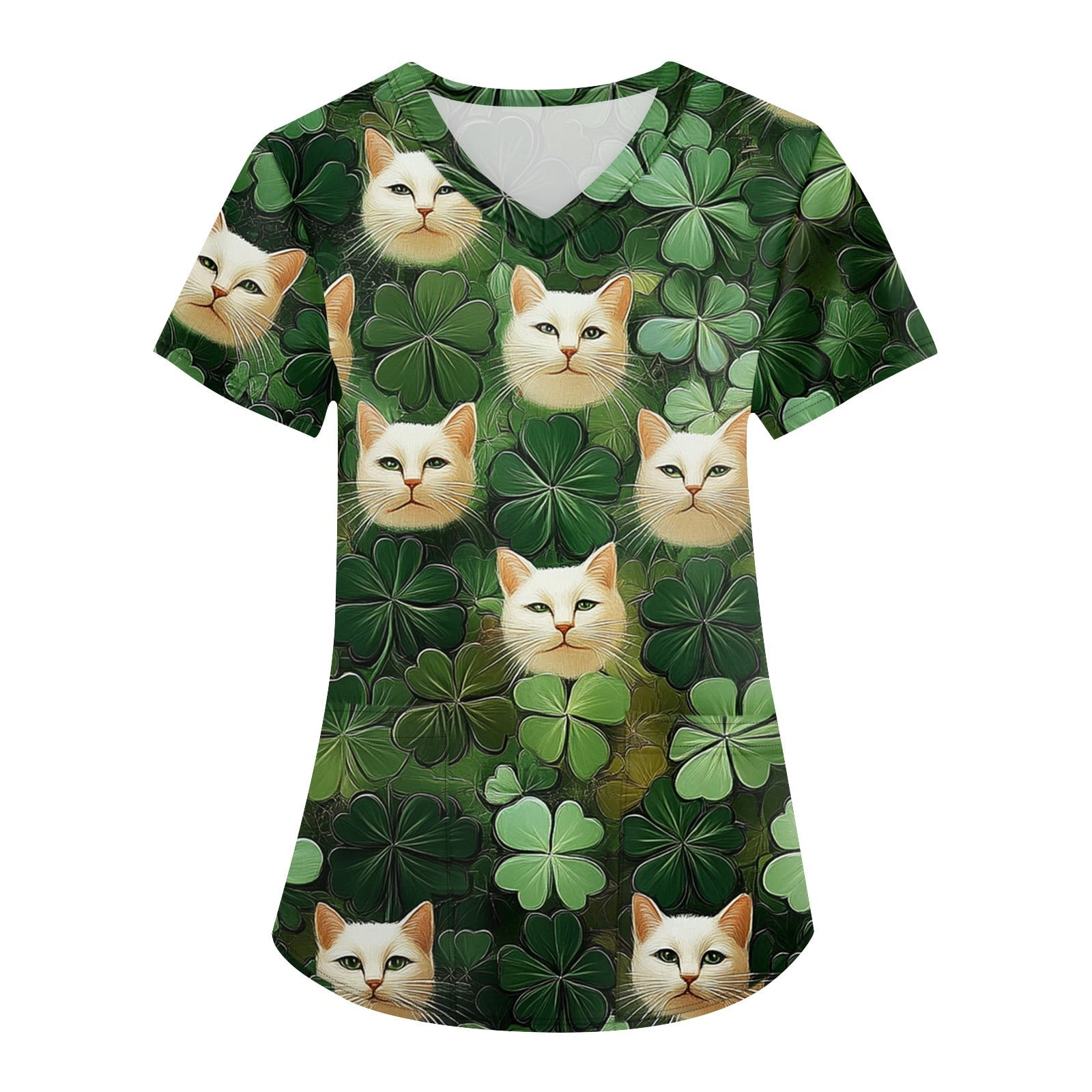 DENGDENG St. Patrick's Day Scrubs for Women Petite V Neck Lucky Clover ...