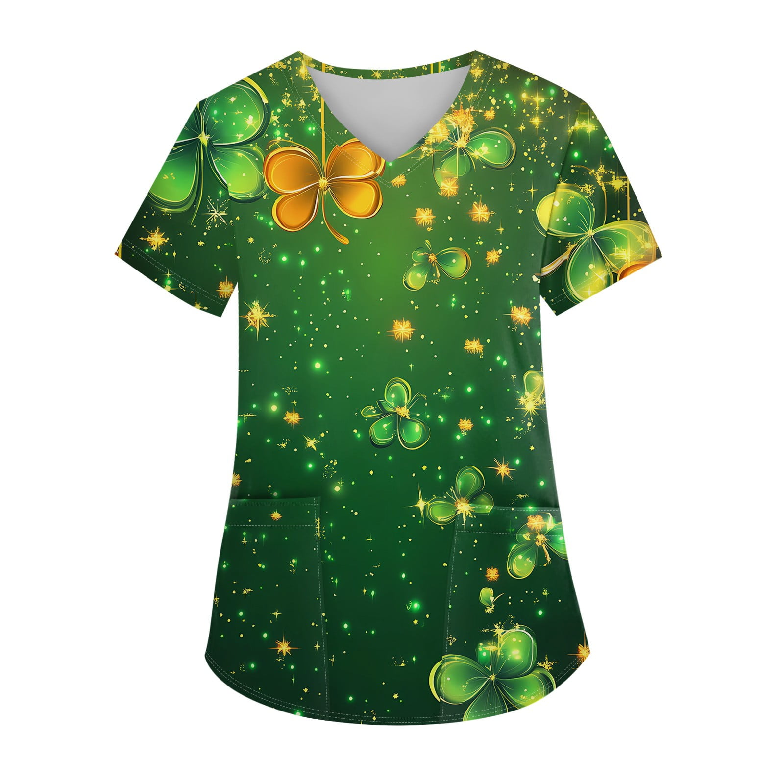 DENGDENG St Patrick's Day Scrubs Women Plus Size Short Sleeve Clover ...