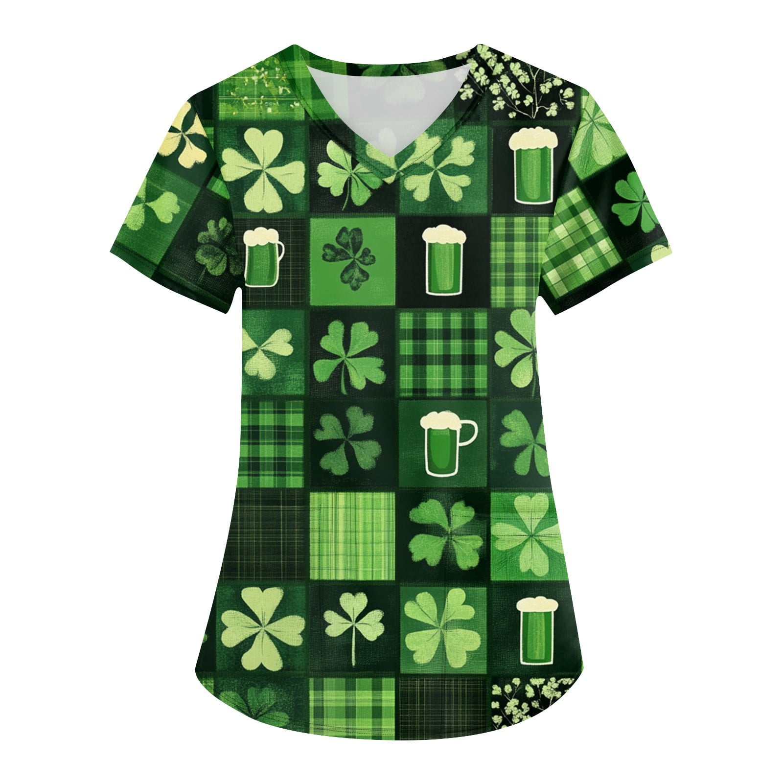 DENGDENG St Patrick's Day Scrubs Women Plus Size Short Sleeve Shamrock ...