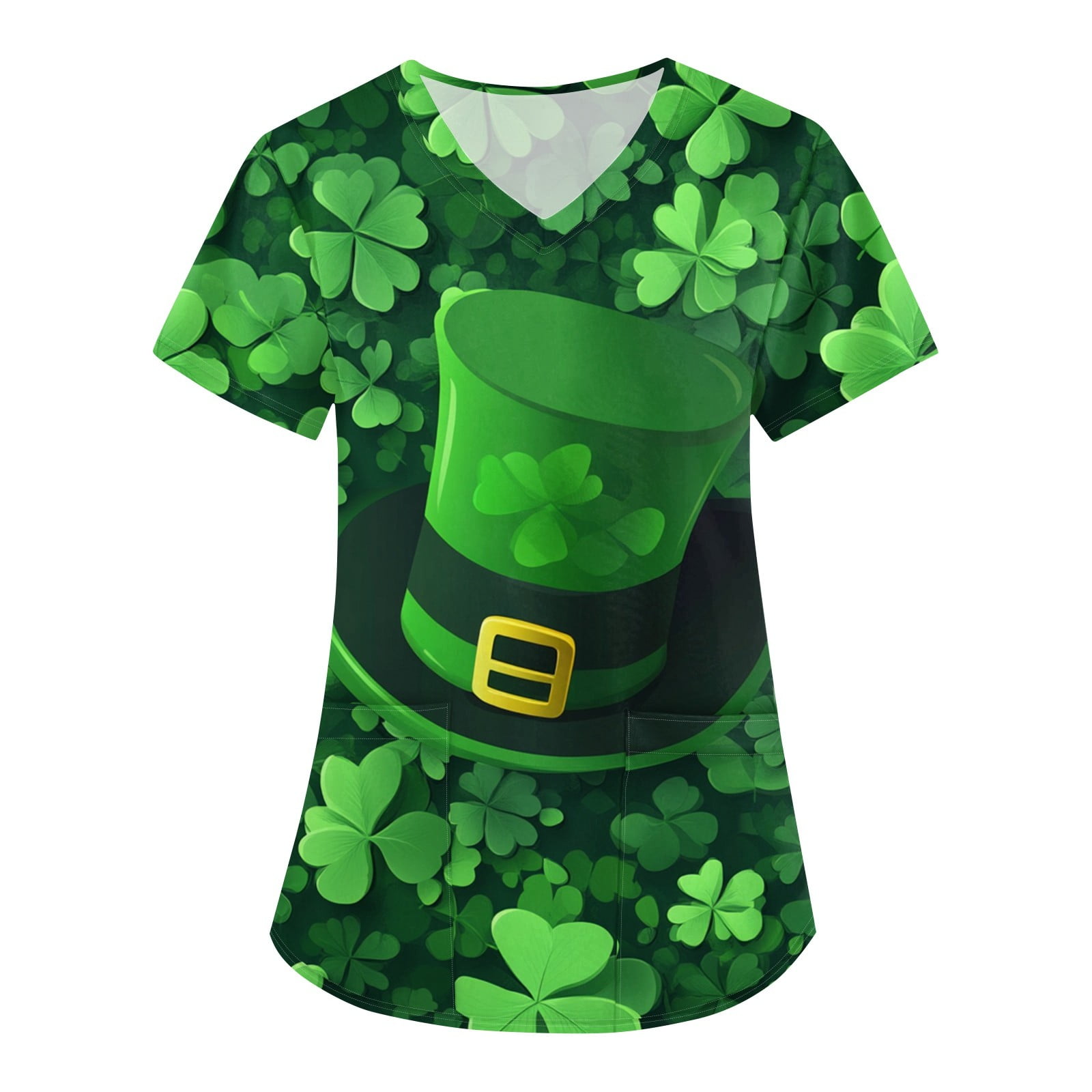 DENGDENG St. Patrick's Day Scrubs for Women Tops V Neck Lucky Shamrock ...