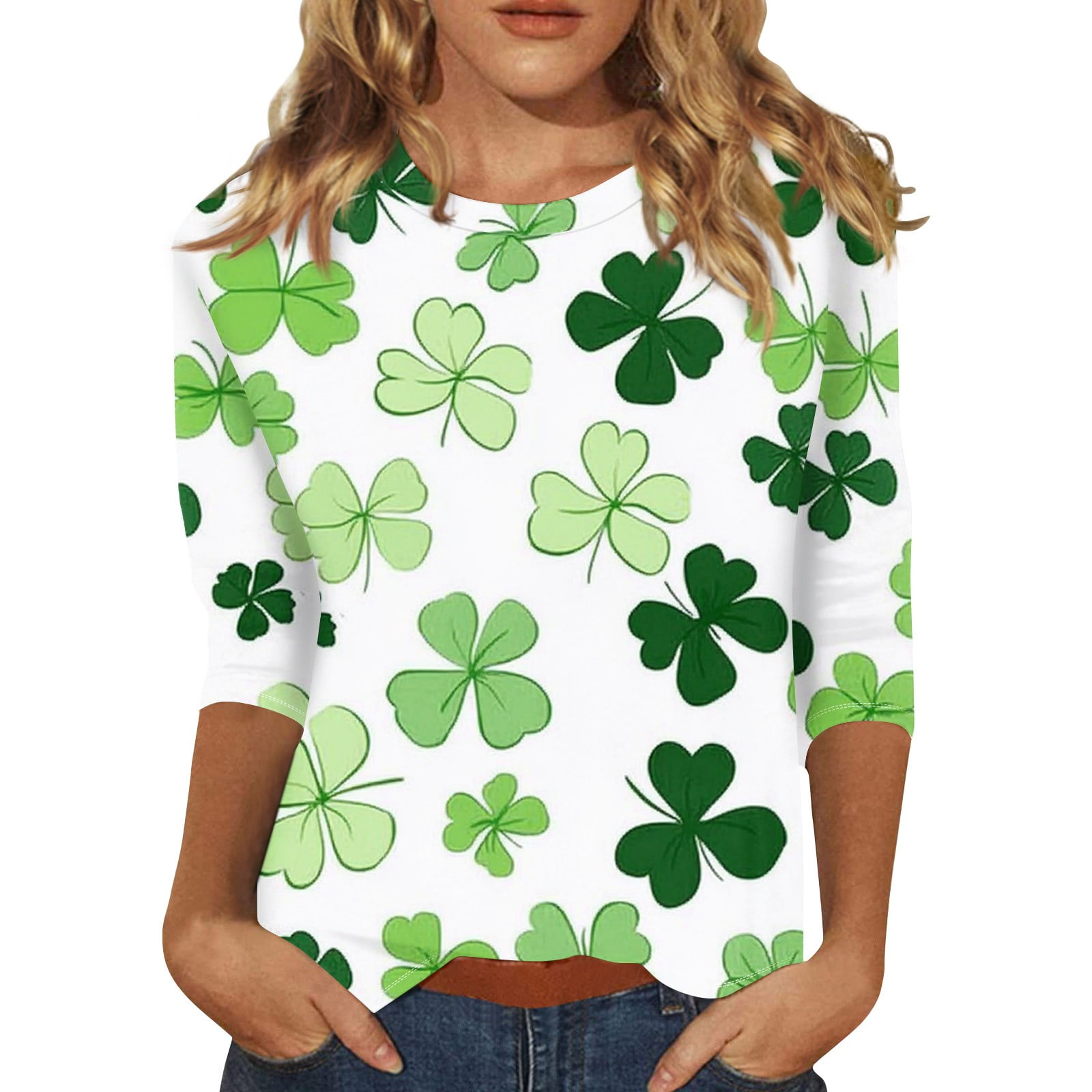 DENGDENG St Patrick's Day Shirt Funny Lucky Clover 3/4 Length Sleeve ...