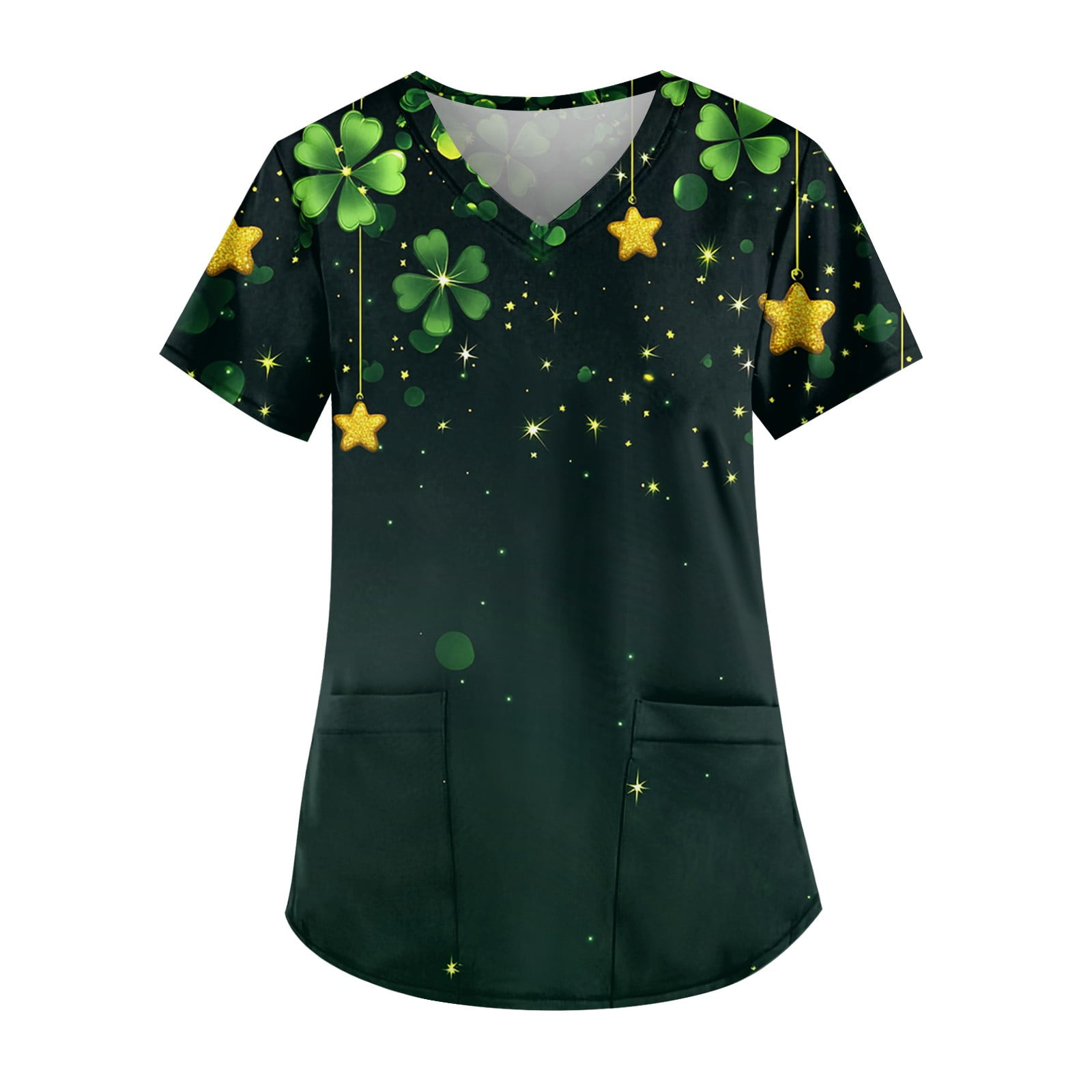DENGDENG St. Patrick's Day Womens Scrubs Petite V Neck Lucky Green ...