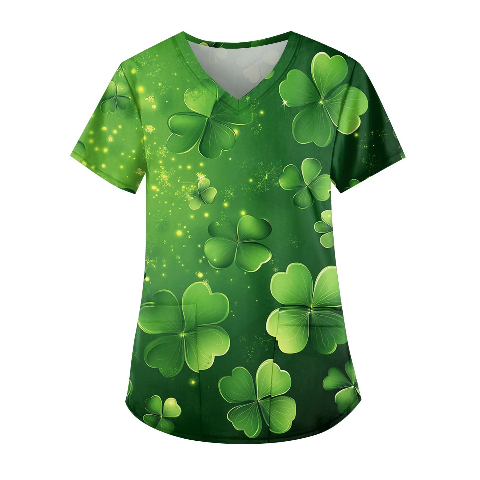 DENGDENG St. Patrick's Day Womens Scrubs Plus Size V Neck Clover Green ...