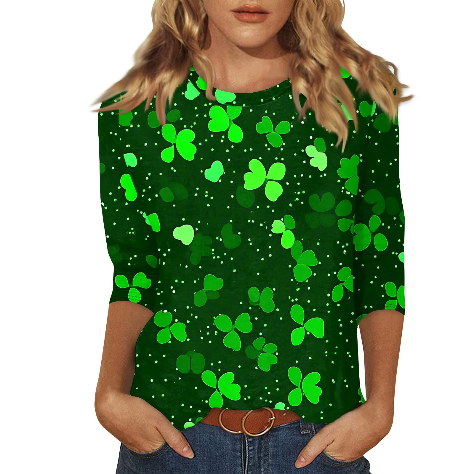 DENGDENG St Patricks Day 3/4 Sleeve Tops for Women Dressy Clover Lucky ...