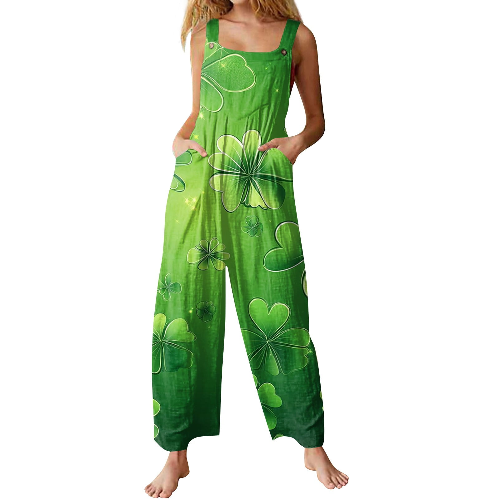 DENGDENG St Patricks Day Rompers for Women Clearance Sleeveless Clover ...