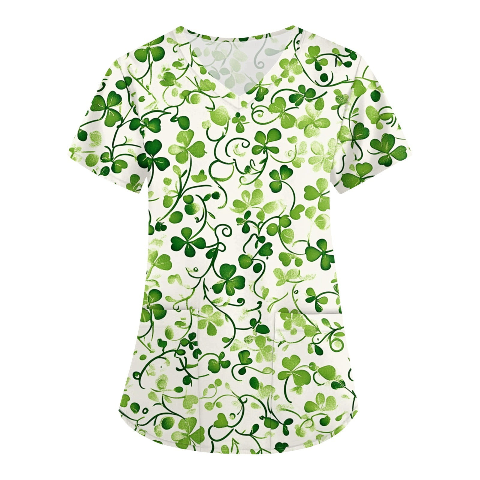 DENGDENG St Patricks Day Scrubs Women Black Short Sleeve Clover Green ...