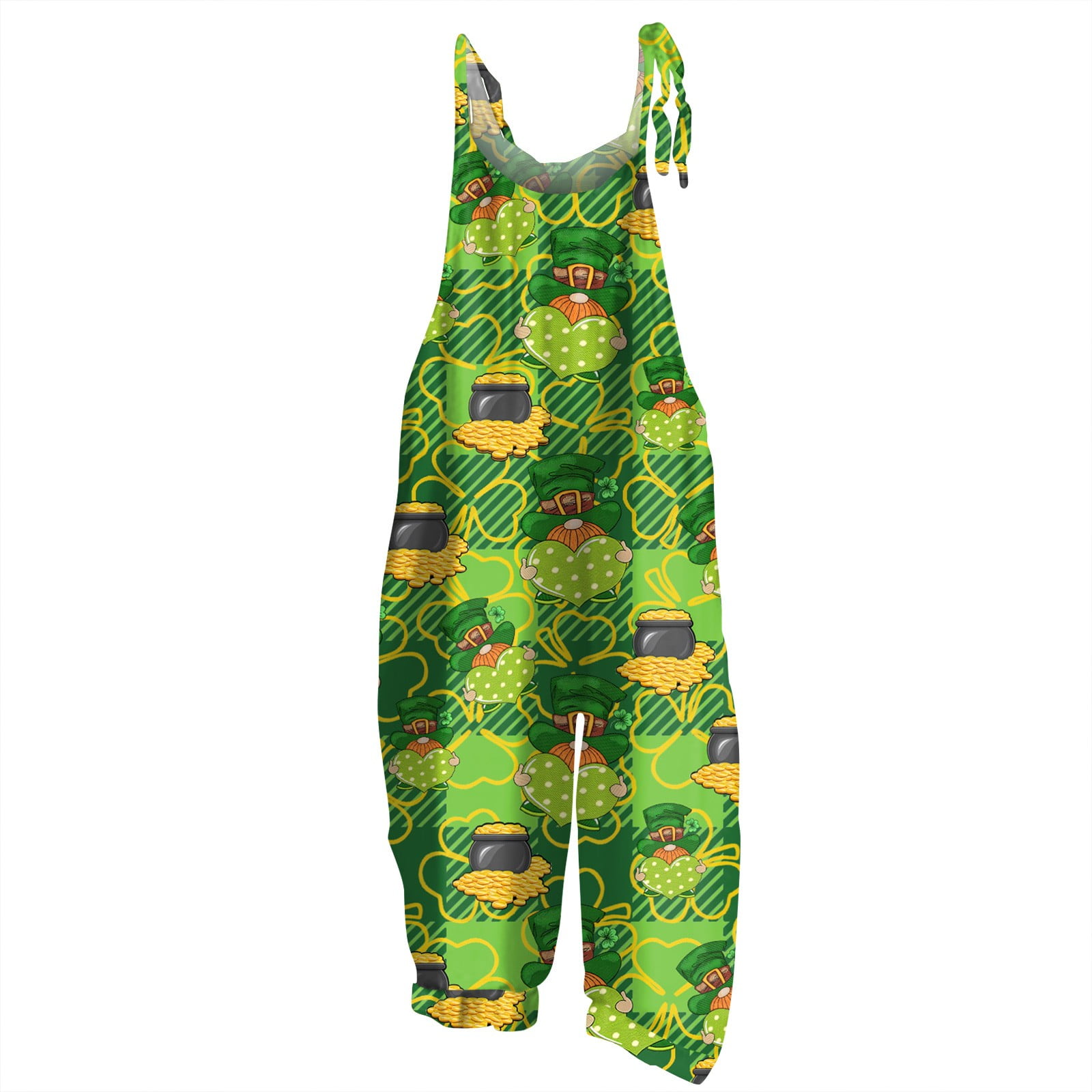 DENGDENG St Patricks Day White Jumpsuit Woman Sleeveless Clover ...
