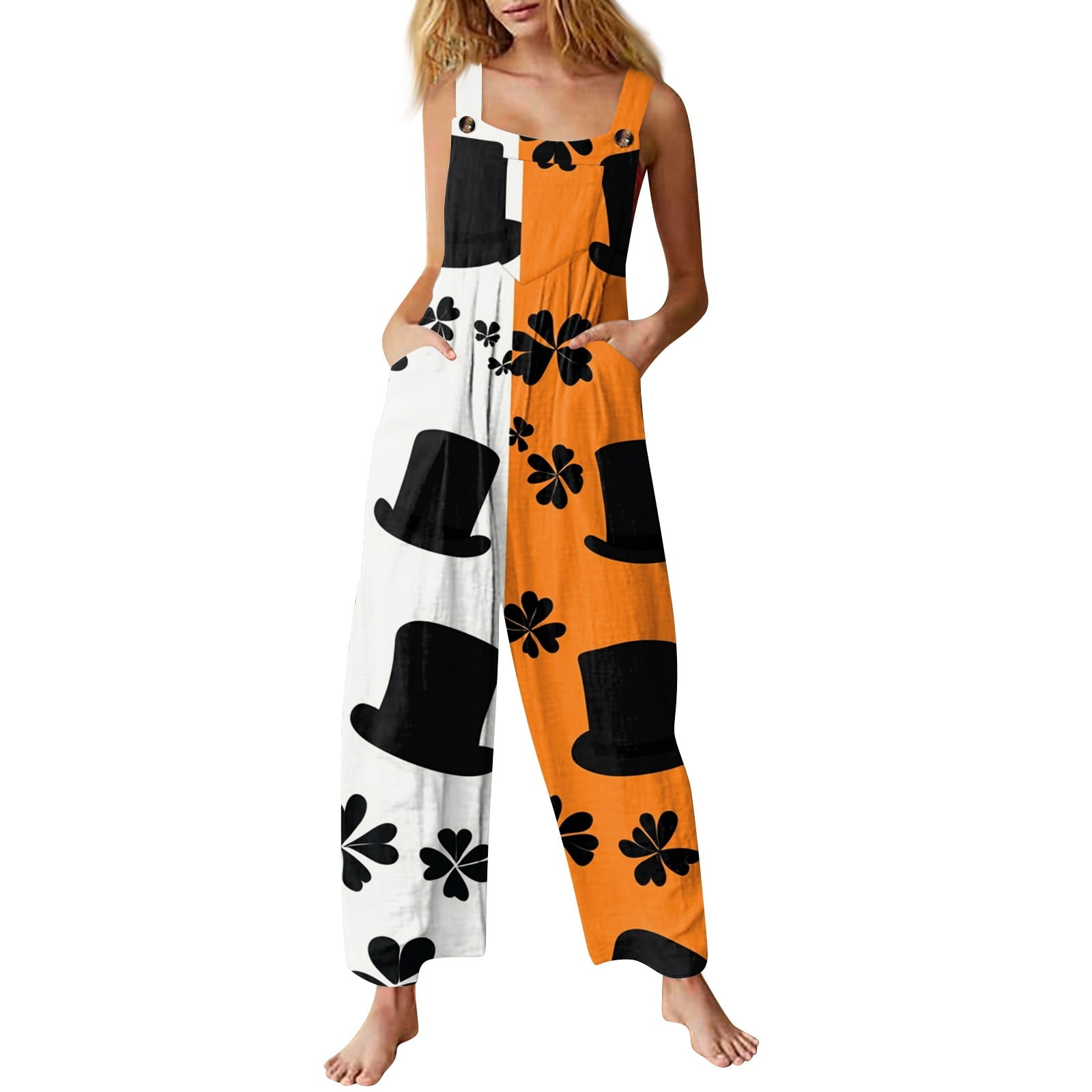 Dengdeng St Patricks Day Workout Jumpsuits For Women Sleeveless Green Shamrock Overalls