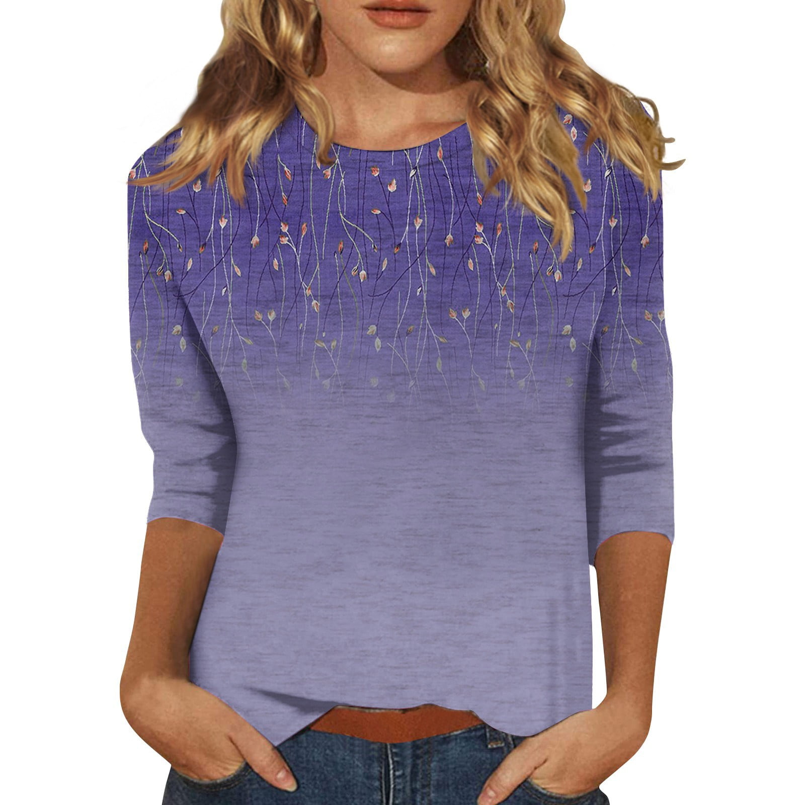 DENGDENG Three Quarter Length Sleeve Tops for Women Elbow Womens Casual ...