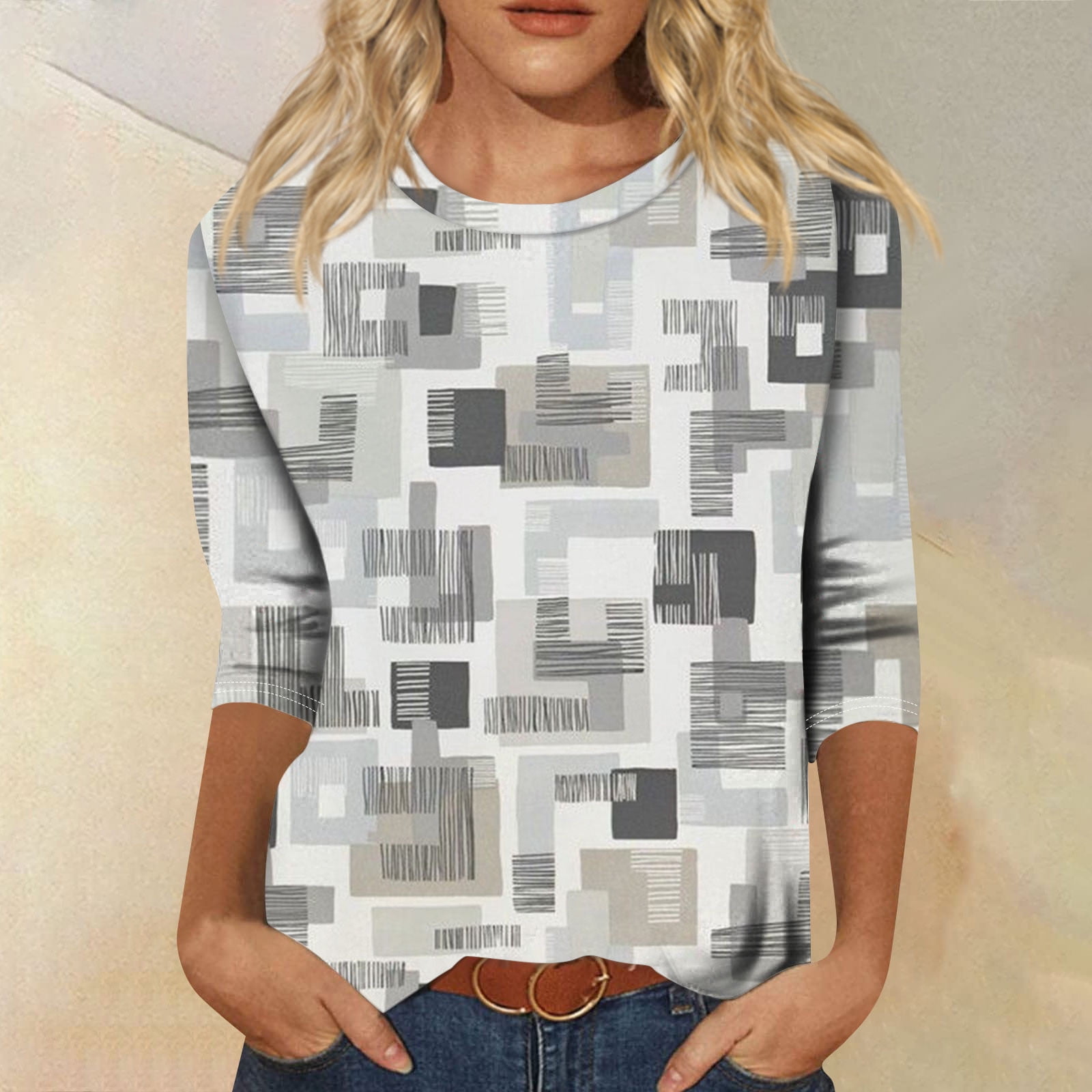 DENGDENG Three Quarter Length Sleeves Tees for Women Plus Mid-Length ...