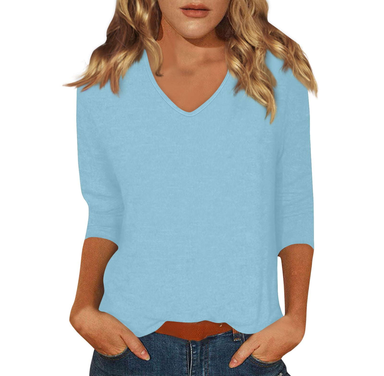 DENGDENG Three Quarter Sleeve Tops for Women Tunic Elbow Summer T ...