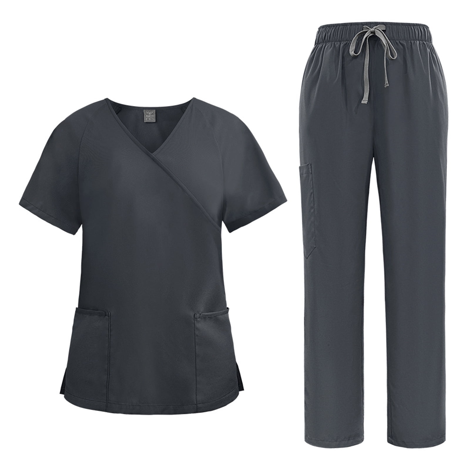 DENGDENG Uniform Scrubs for Women Sets Work Nurse Short Sleeve V-Neck ...