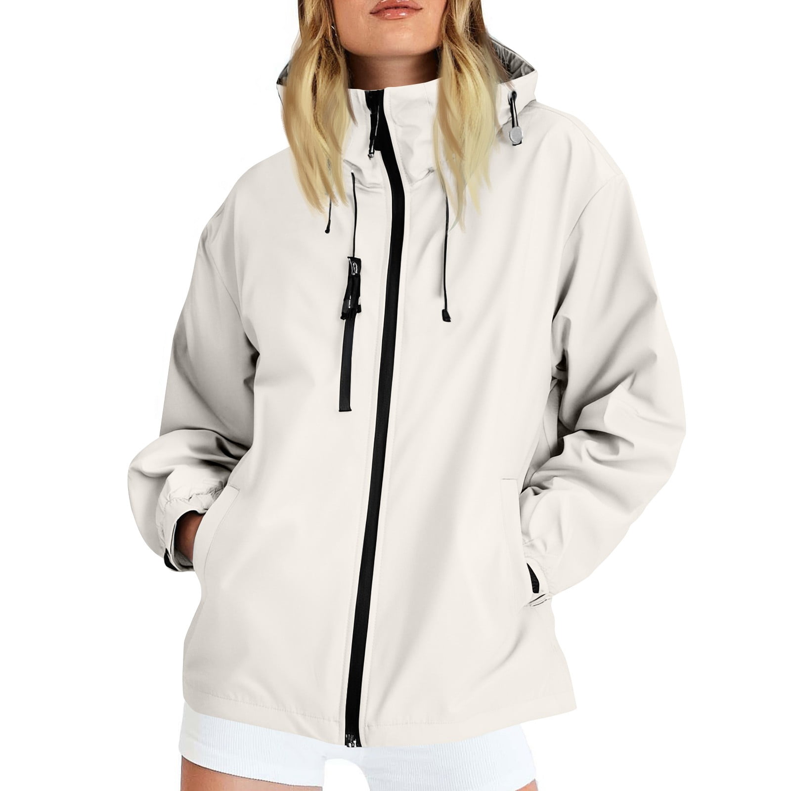 DENGDENG Women Long Rain Jackets Fall Lightweight Waterproof Raincoats ...