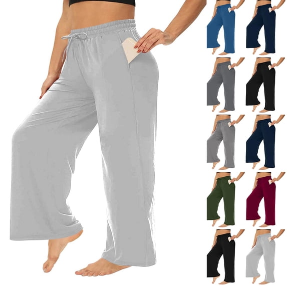 DENGDENG Women's Comfort Loose Fit Linen Wide Leg Pajama Pants ...