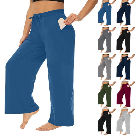 DENGDENG Women's Comfort Loose Fit Linen Wide Leg Pajama Pants ...