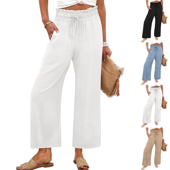 DENGDENG Women's Flowy Wide Leg Palazzo Pants – Drawstring Elastic ...
