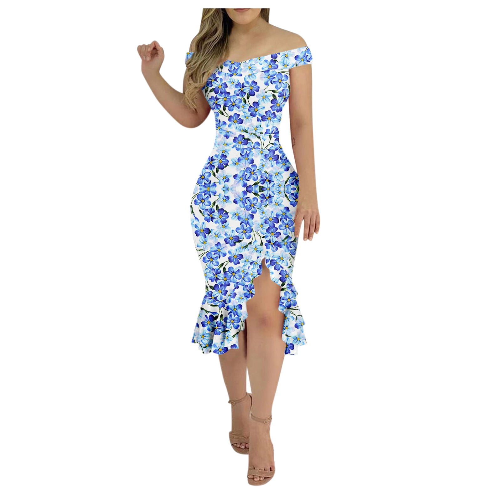 Dengdeng Womens Mini Dresses Summer Sexy Off Shoulder Short Sleeve