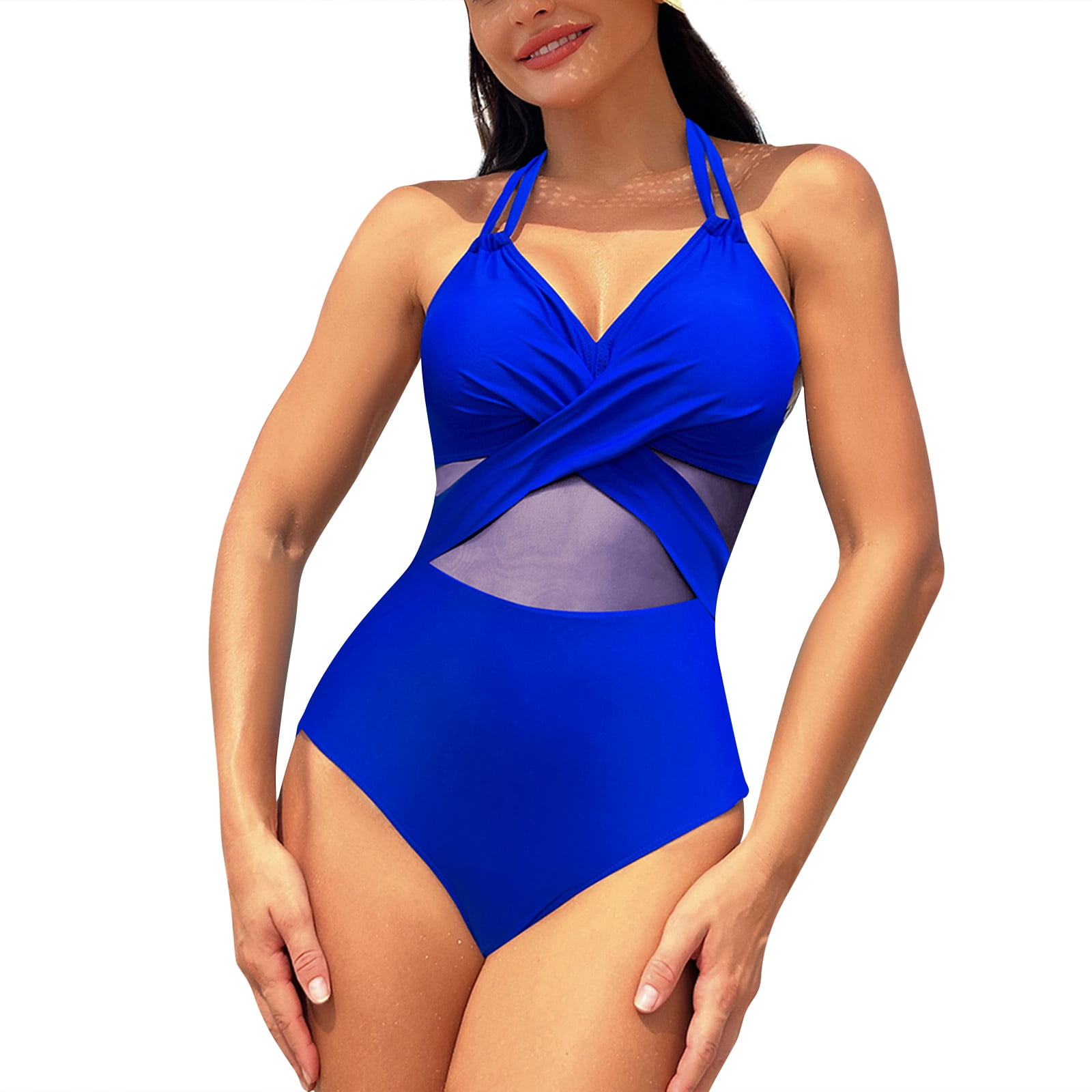 Dengdeng Womens One Piece Swimsuit Tummy Control Solid Bathing Suits V