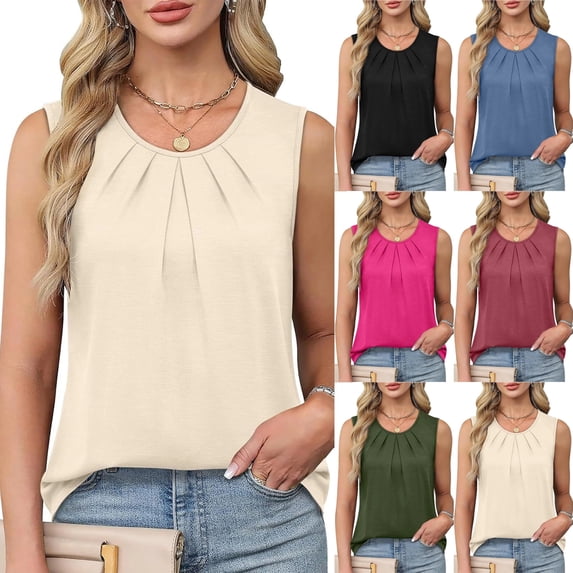DENGDENG Women's Soft Knit Tank Tops Crewneck Loose Fit Basic Casual ...
