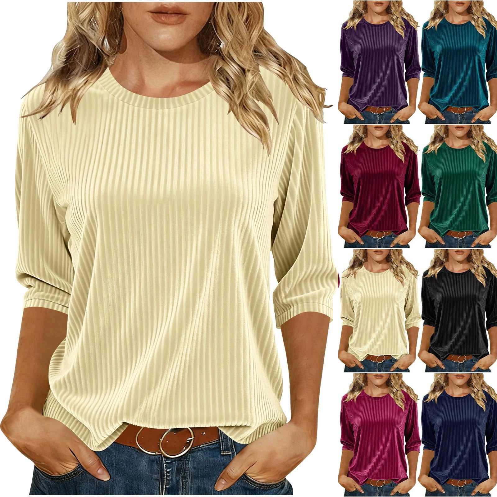 DENGDENG Women's Velvet Ribbed Tunic Top Long Sleeve Crewneck Velour ...