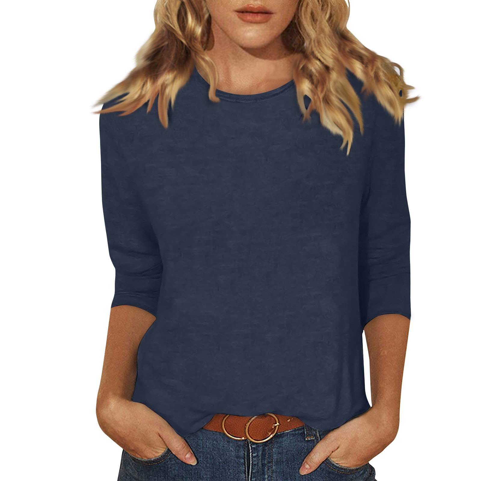 DENGDENG Womens Basic Tops Loose Fit 3/4 Length Sleeve Compression ...