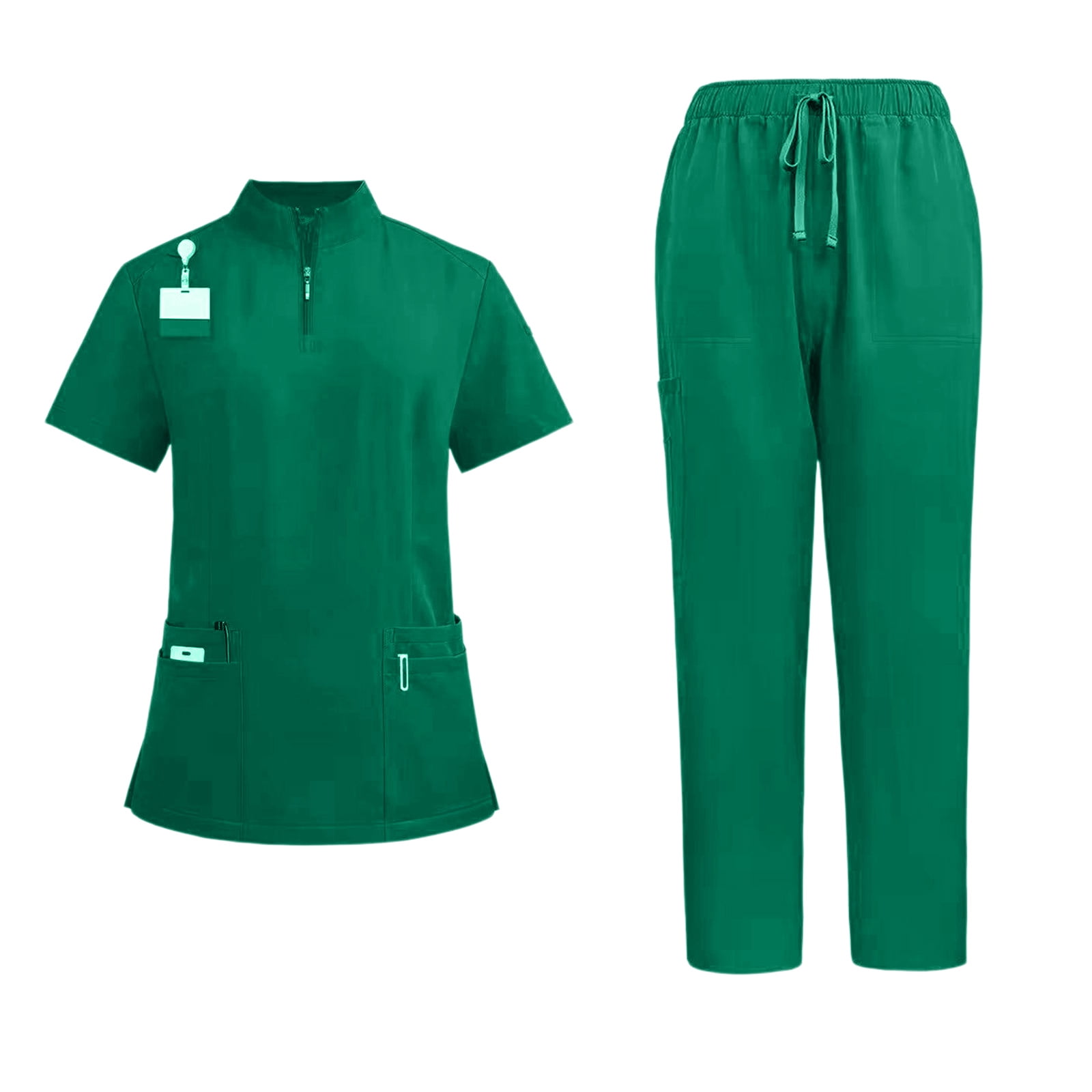 DENGDENG Womens Black Scrubs Set Work Nursing Uniform Short Sleeve V ...