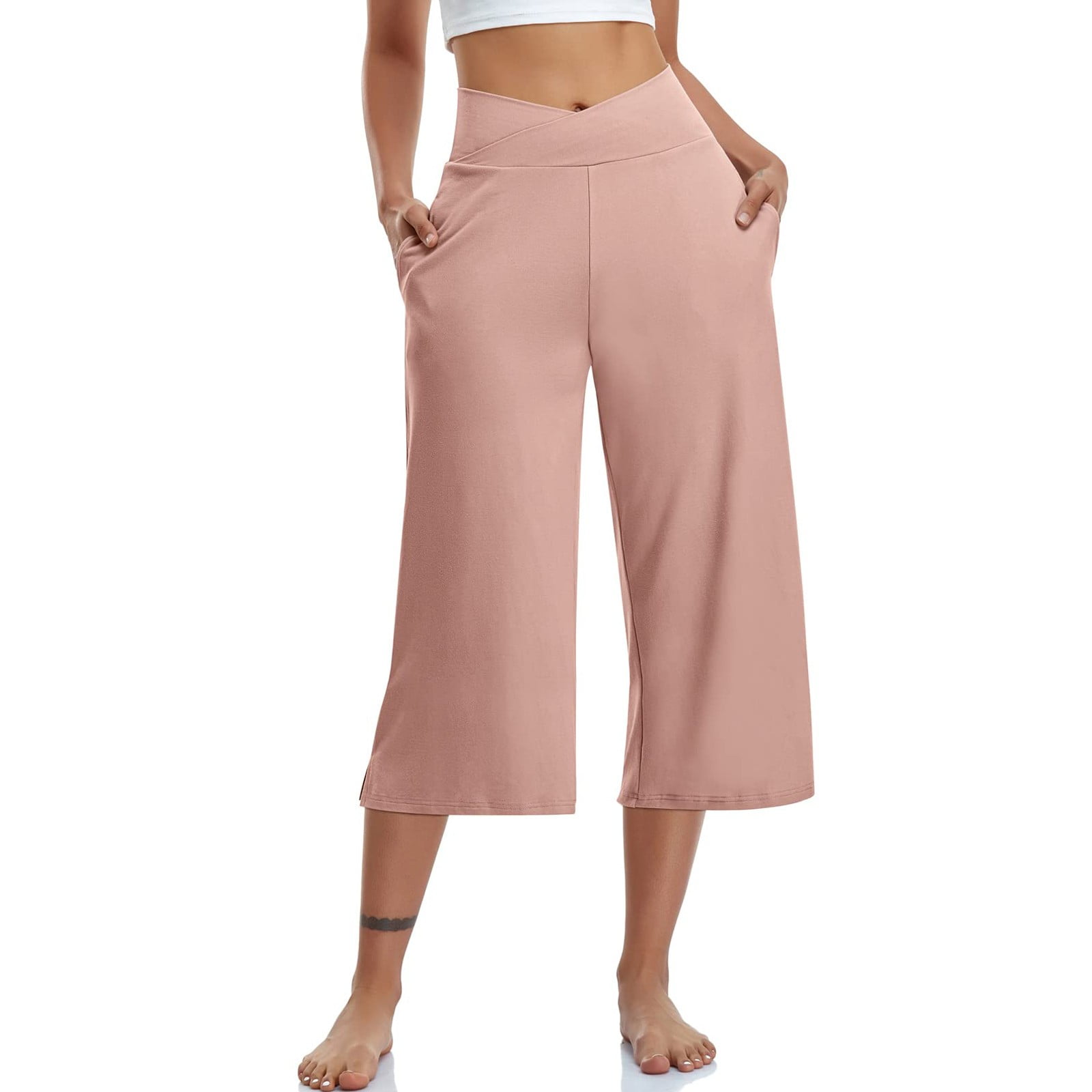 Dengdeng Womens Capri Yoga Pants High Waisted Wide Leg Lounge Workout