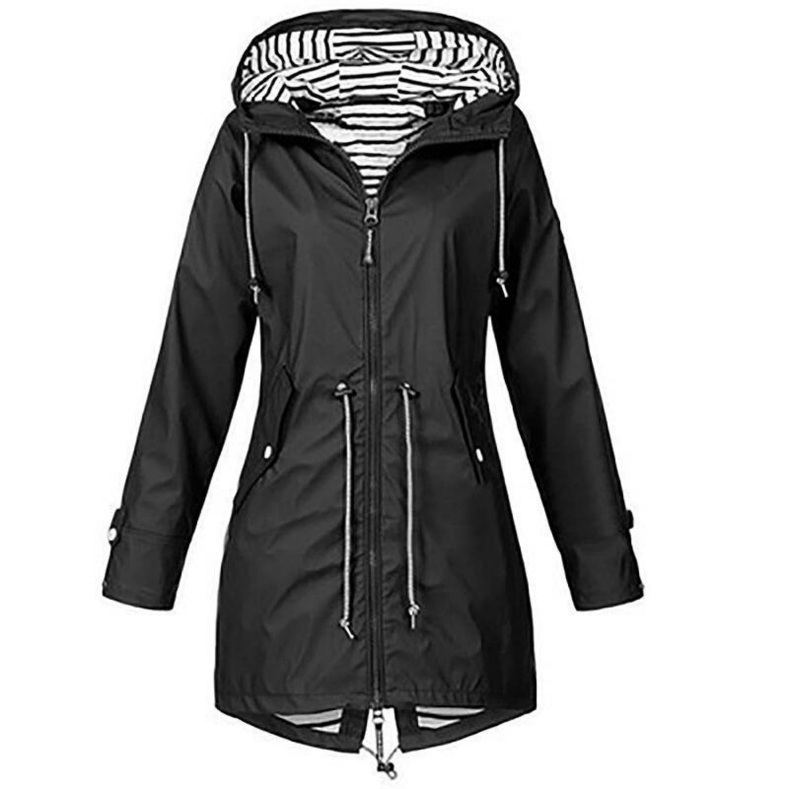 DENGDENG Womens Lightweight Rain Jackes with Hood Casual Waterproof ...