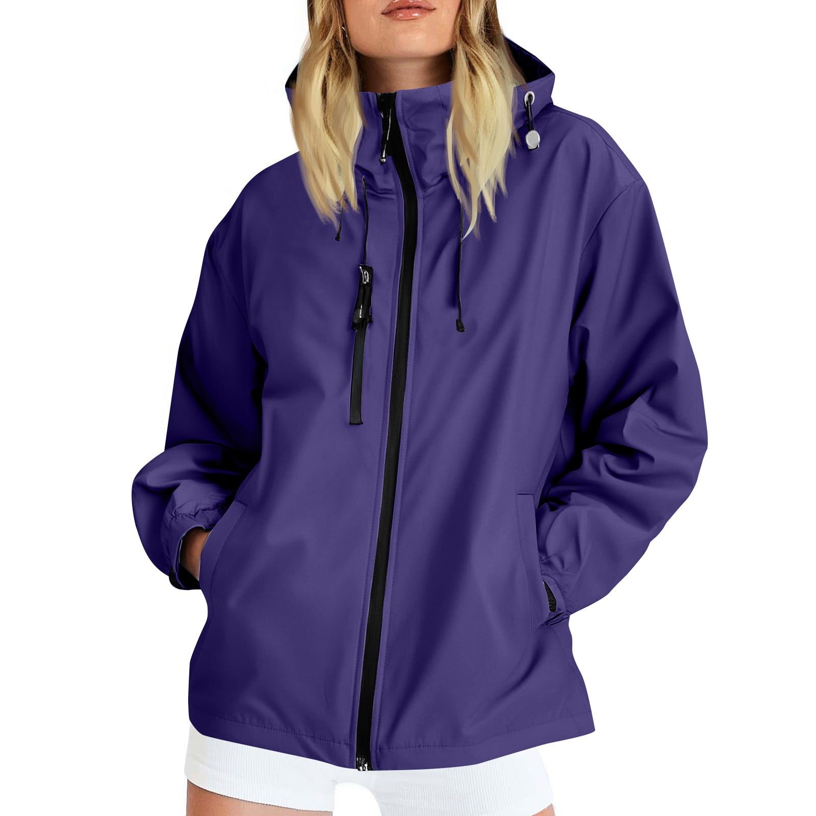 DENGDENG Womens Lightweight Rain Jackets Waterproof with Hood Fall Rain Coat Casual Windbreaker ...