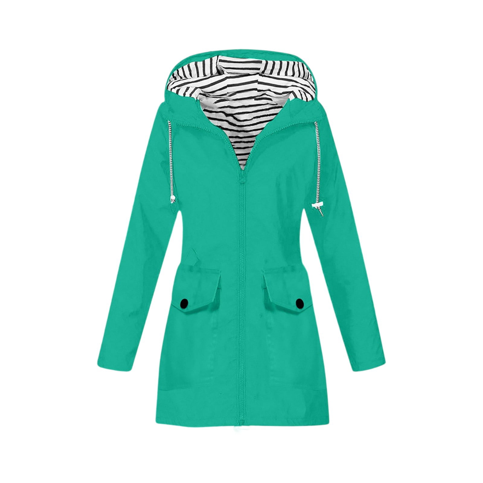 DENGDENG Womens Rain Coat Loose Fit Windbreaker Waterproof Long Hooded ...
