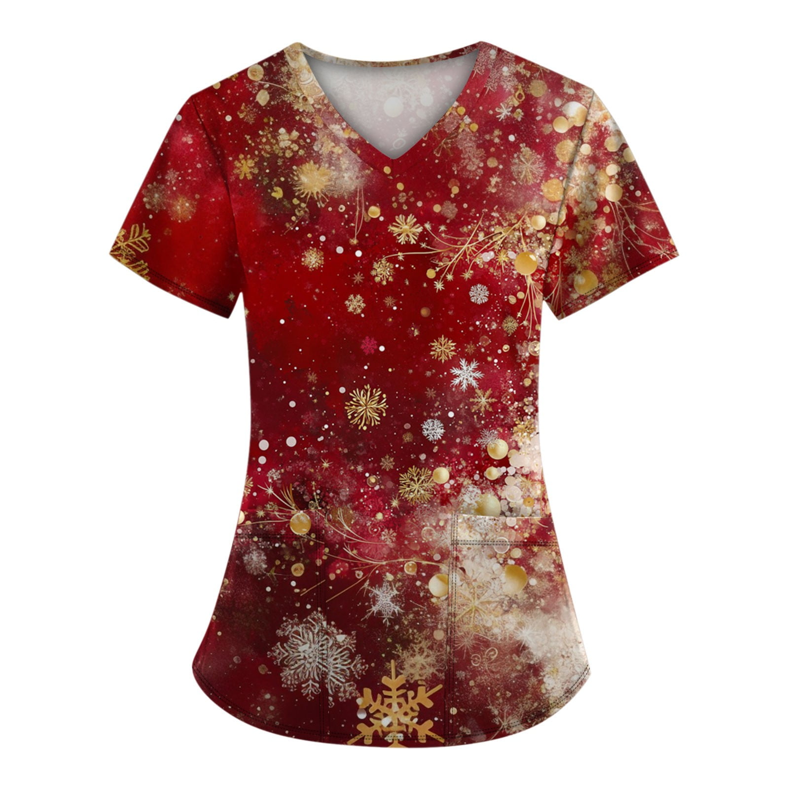 DENGDENG Womens Scrub Tops Christmas Snowflake Nurse Nursing Uniform ...