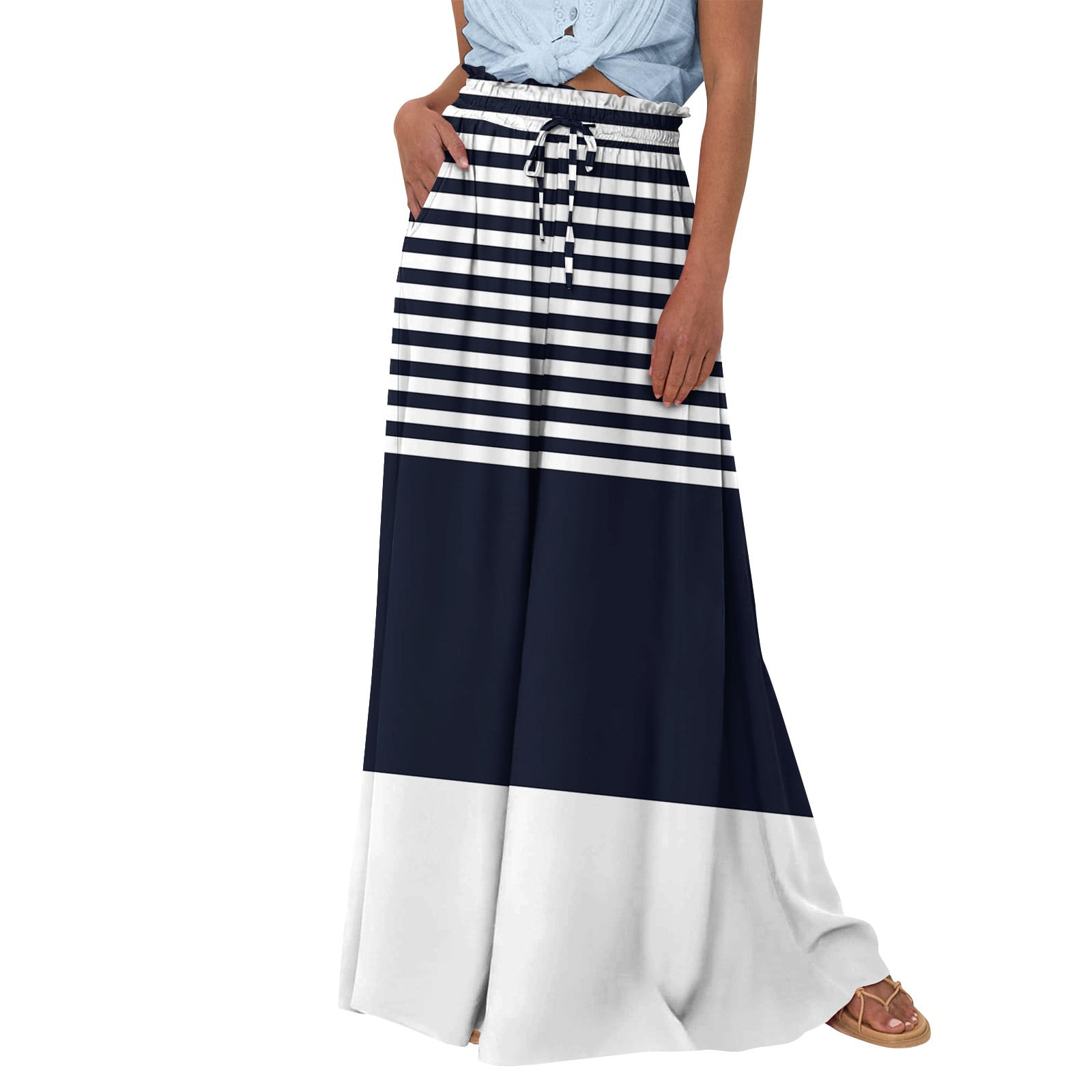 Dengdeng Womens Wide Leg Lounge Pants High Waisted Flowy Palazzo Slacks