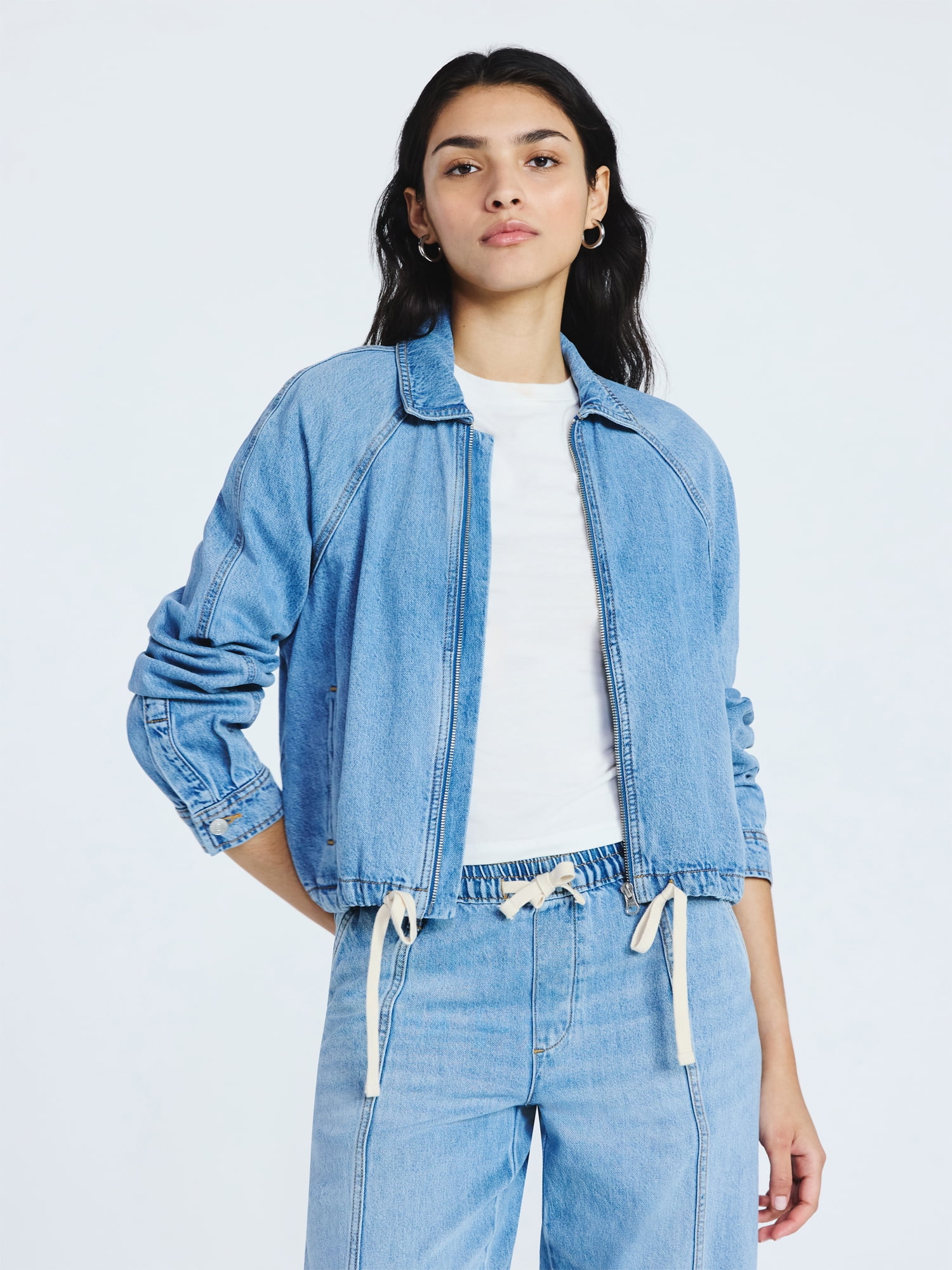 Scoop Women's and Women's Plus Denim Bomber Jacket, Midweight, Sizes XS ...
