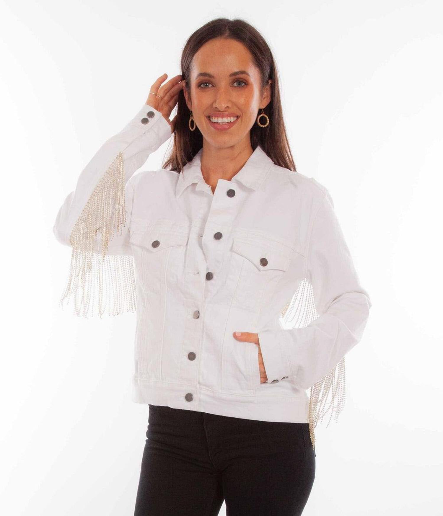 Scully HC792-WHT-B-3X Women Denim Jacket with Rhinestone Fringe, White ...