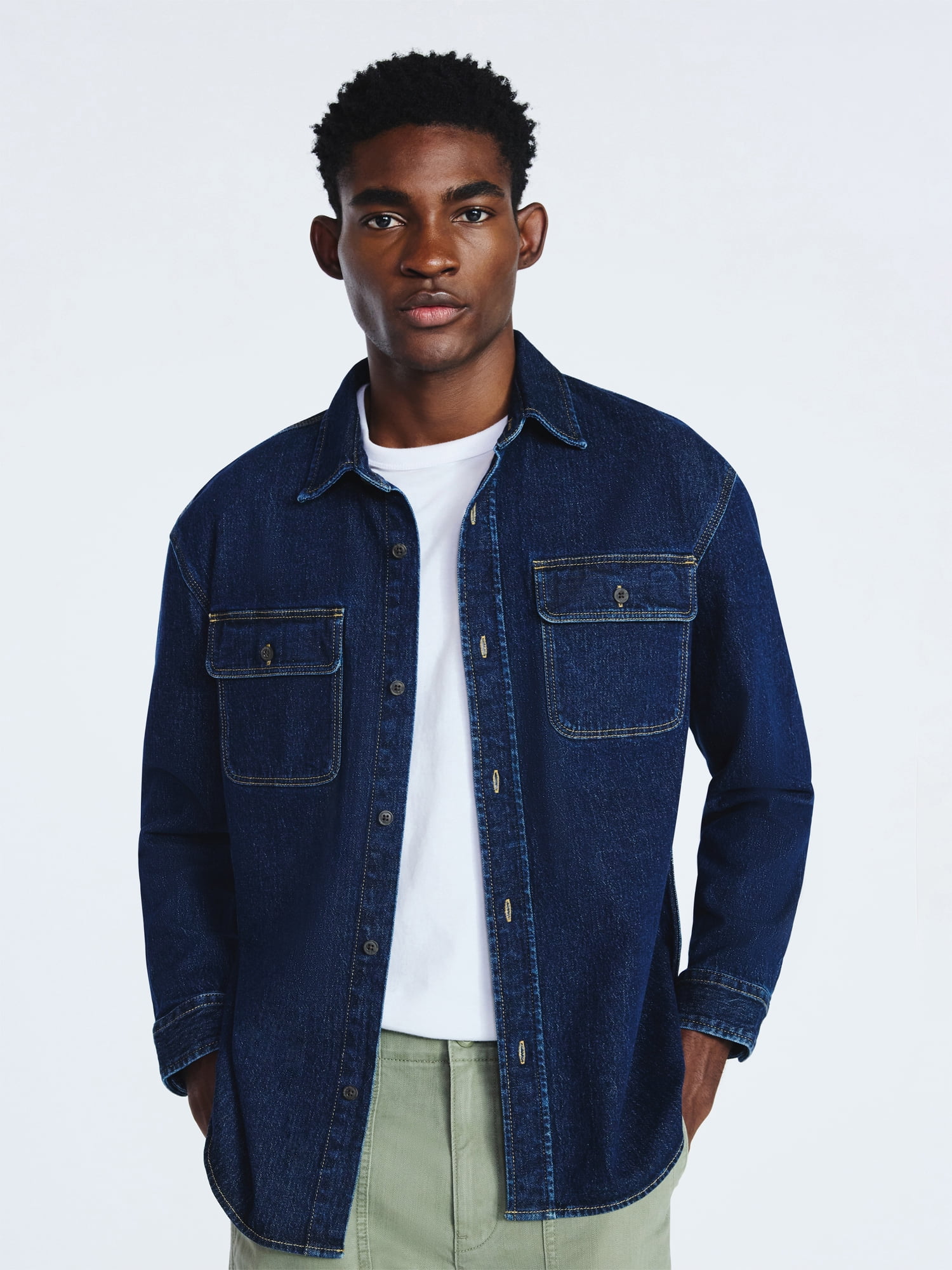 Free Assembly Men's Heavyweight Denim Overshirt with Long Sleeves ...
