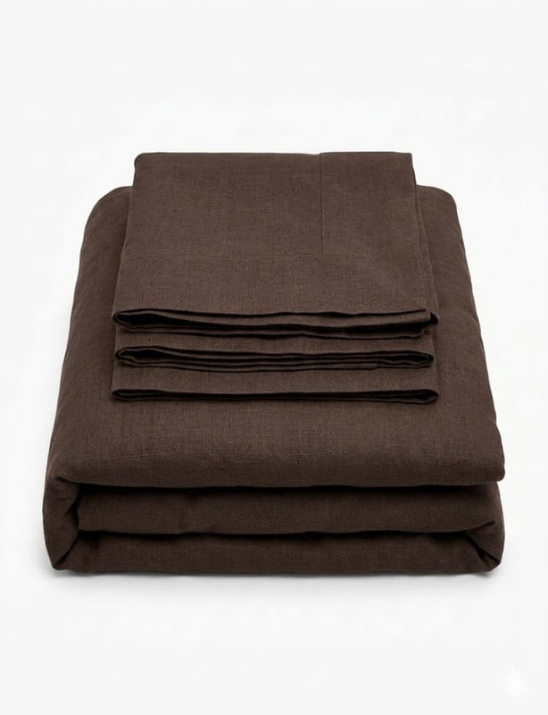 DENIS & DI 100% French Linen Duvet Cover Set, King Size, Espresso Brown ...
